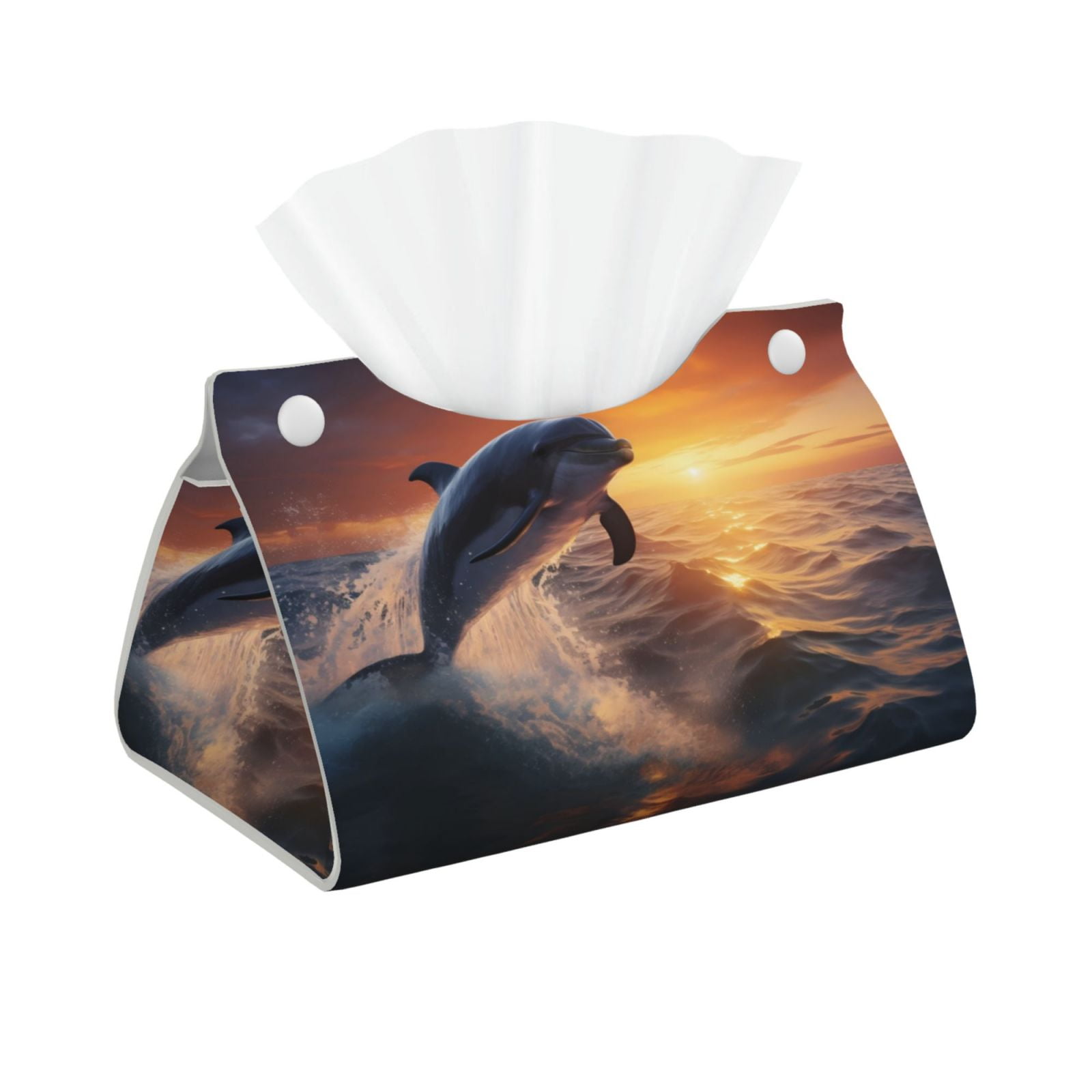 Picia Sunset Dancing Dolphin Pattern Long Tissue Box Cover,PVC Leather ...