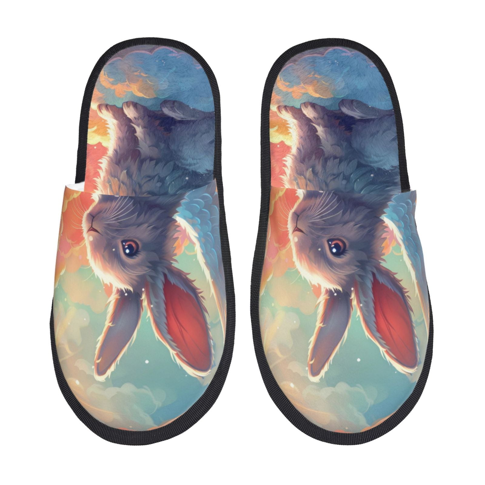 Picia Sunshine Winged Rabbit Print Women's Fuzzy Fluffy House Slippers ...