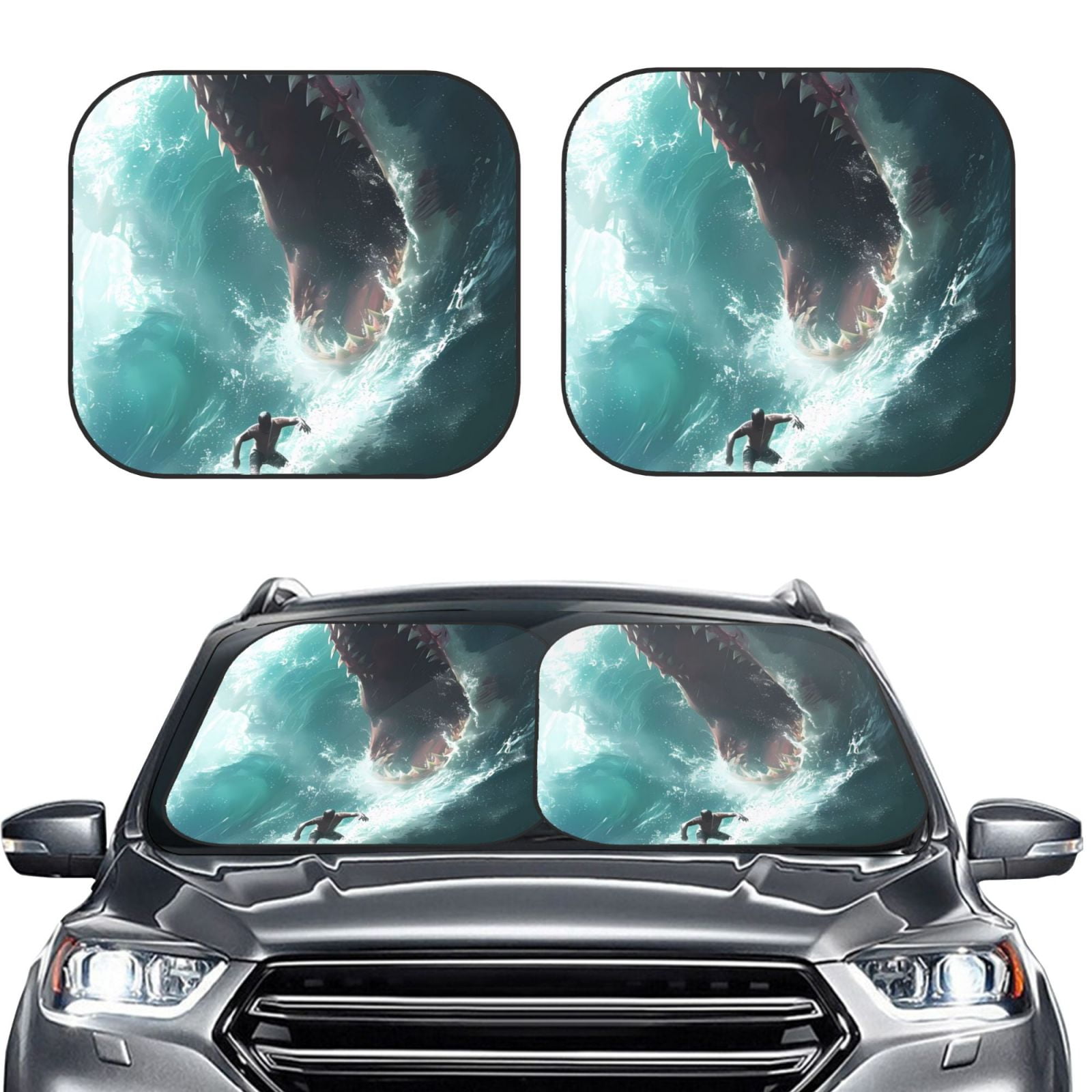 Picia Surfing Shark 2 Piece Car Windshield Sun Shade Foldable ...