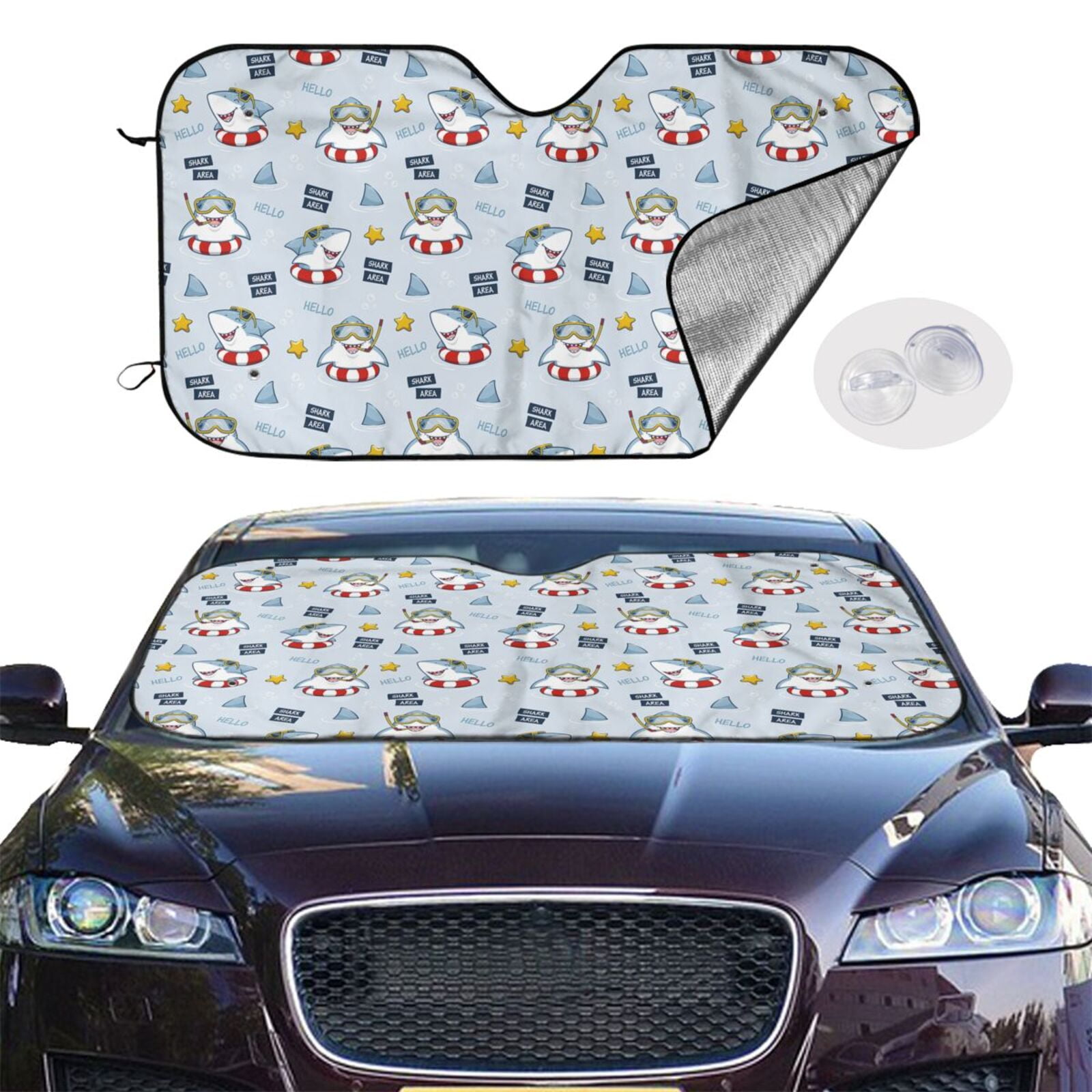 Picia Swimming Shark Curved Windshield Sunshade Accordion Folding Style ...