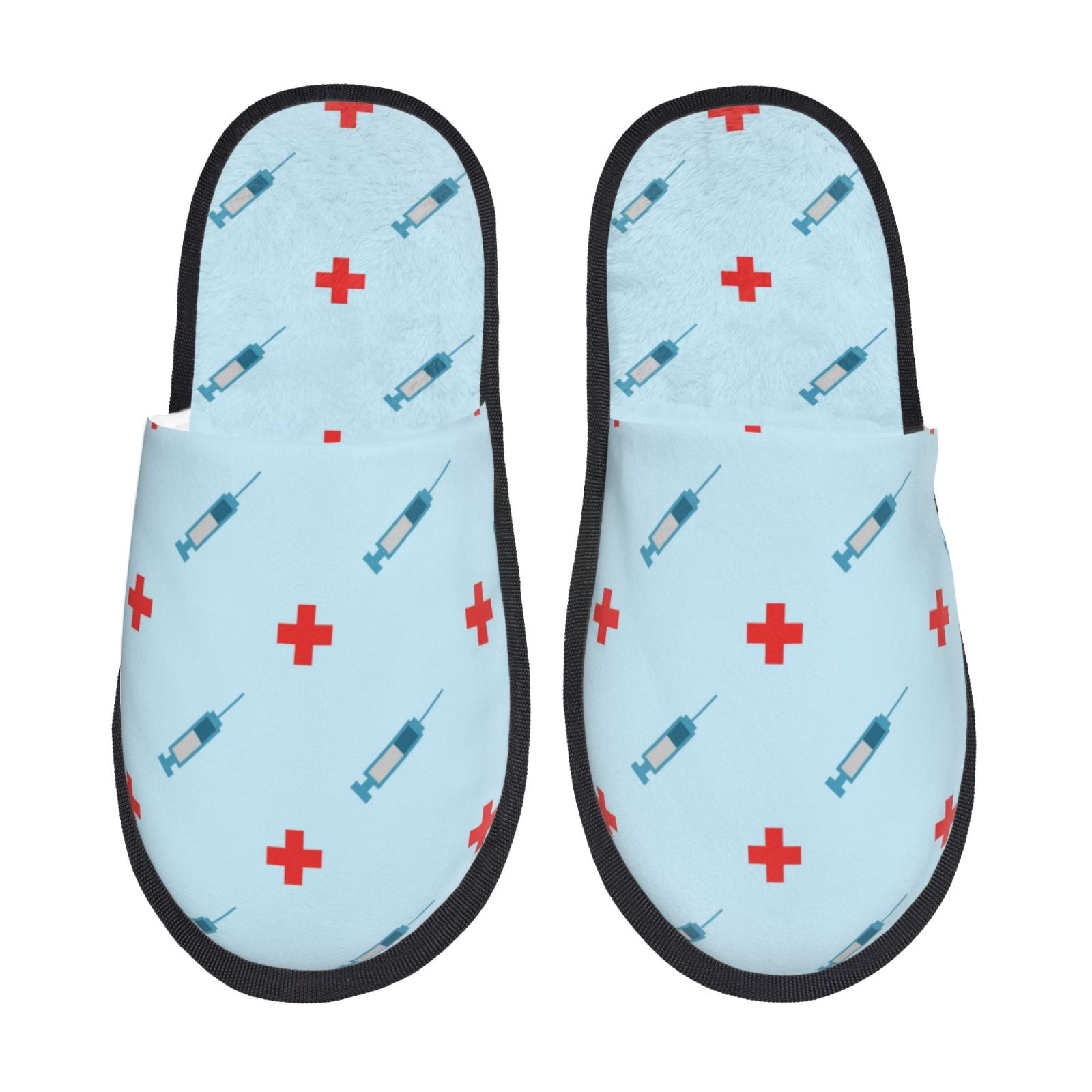 Picia Syringe And Red Cross Print Women's Fuzzy Fluffy House Slippers ...