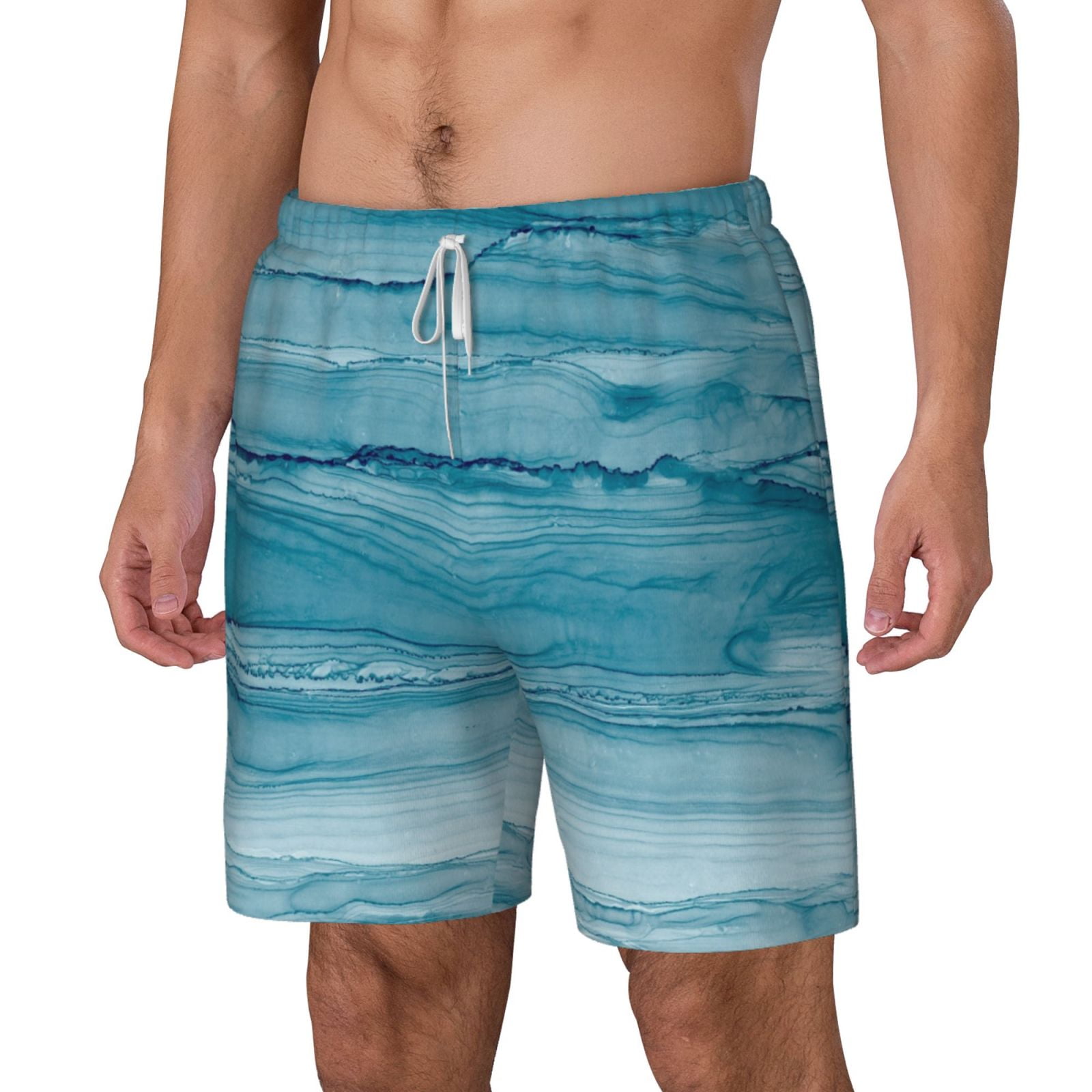 Picia Teal Turquoise Fluid Stripes pattern Mens Swim Trunks with ...