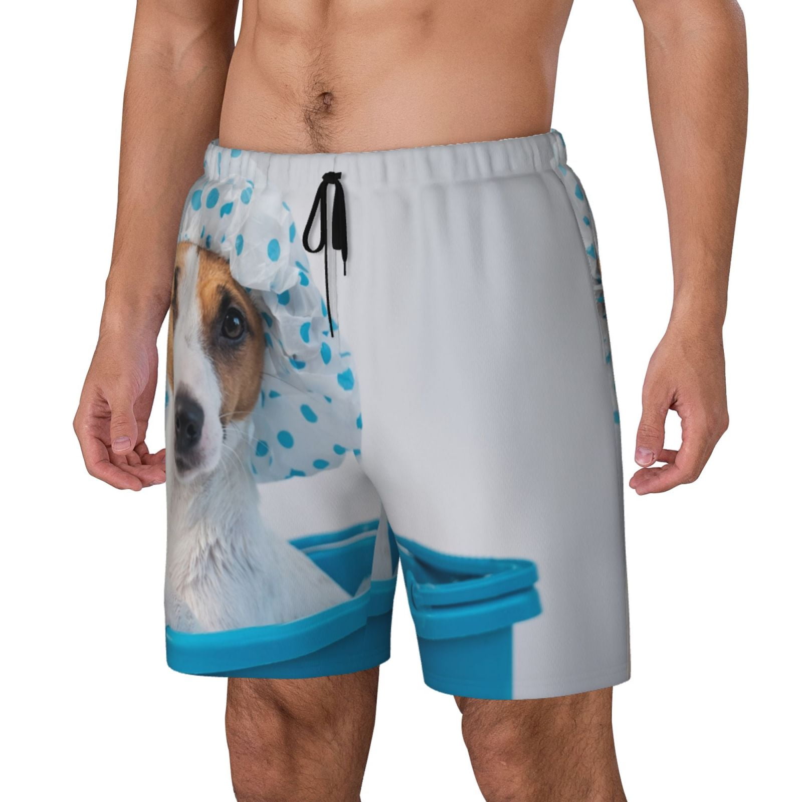 Picia Terrier Takes A Bath With Shower Cap pattern Mens Swim Trunks ...