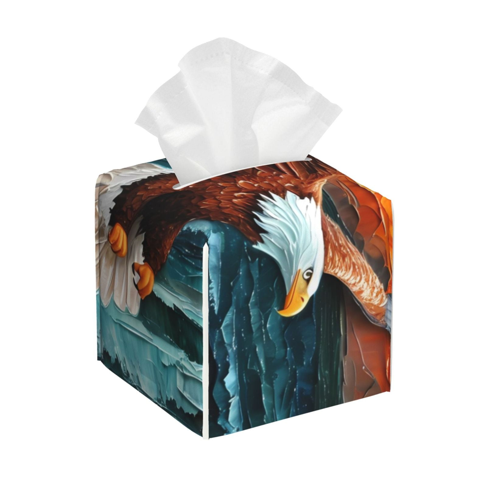 Picia Textured Bald Eagle Pattern Tissue Box Cover,PVC Leather Square ...