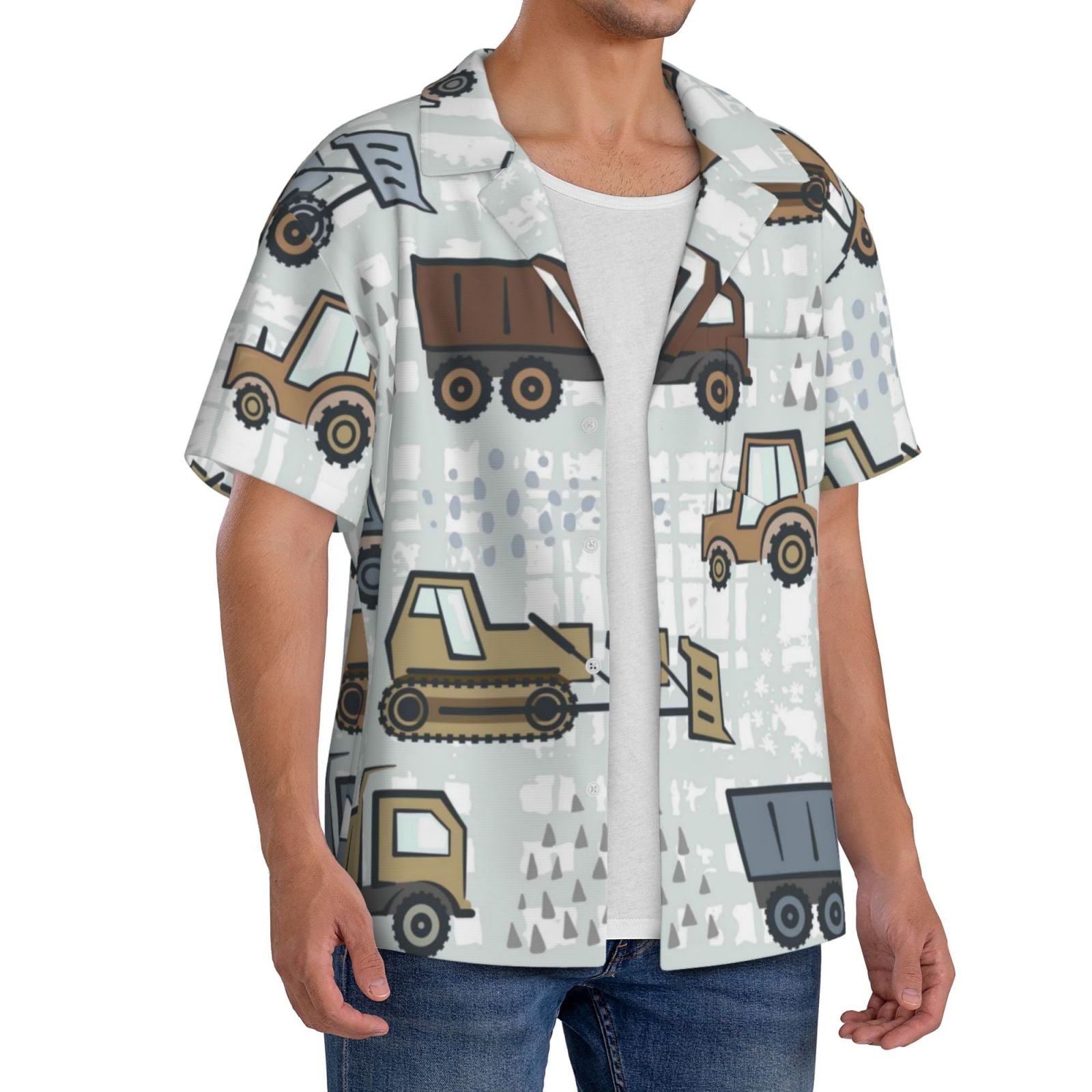 Picia Tractor and Dumper Men's Linen Shirts Short Sleeve Cuban Beach ...
