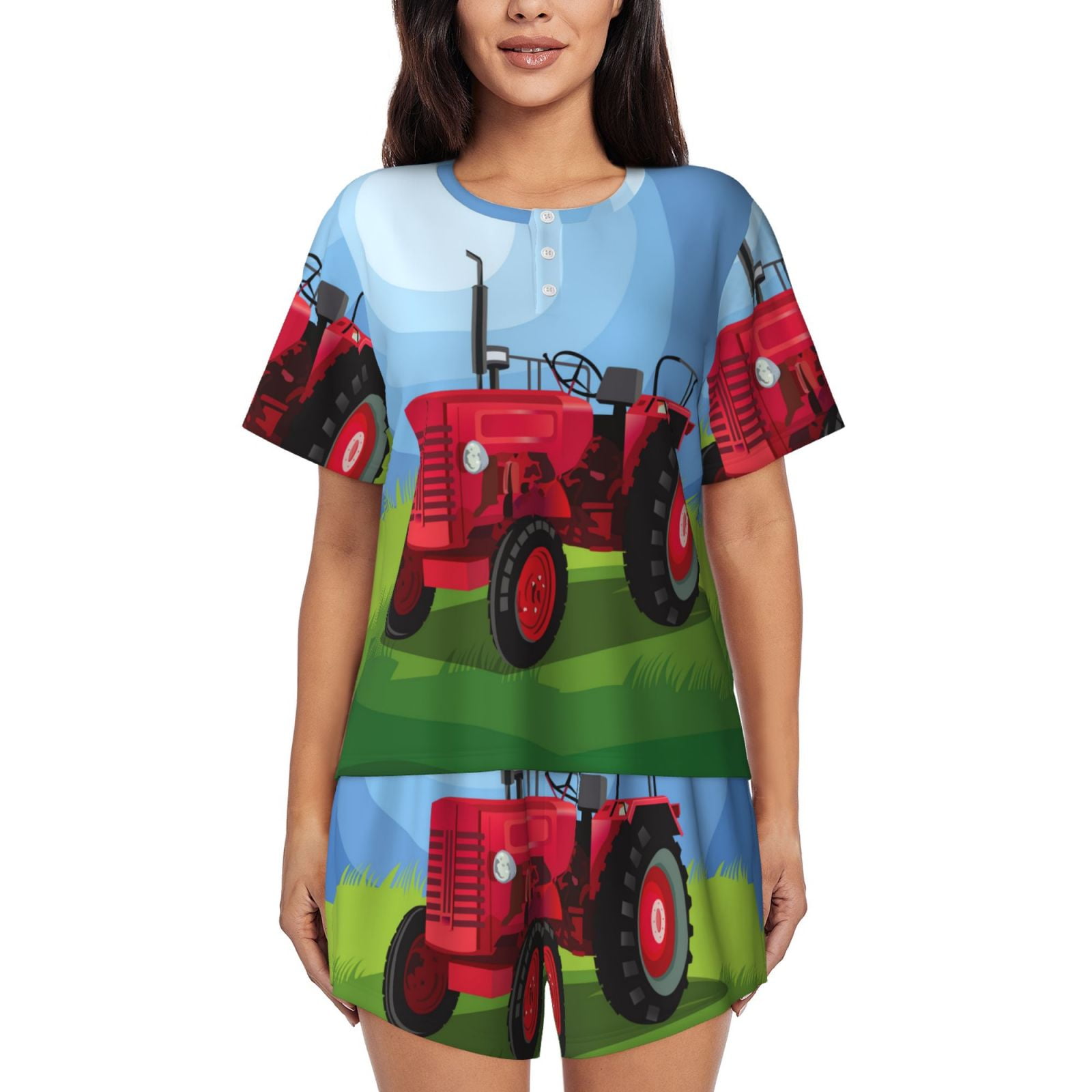 Picia Tractor on farming land Pattern Pajamas Sets for Women Soft Short ...