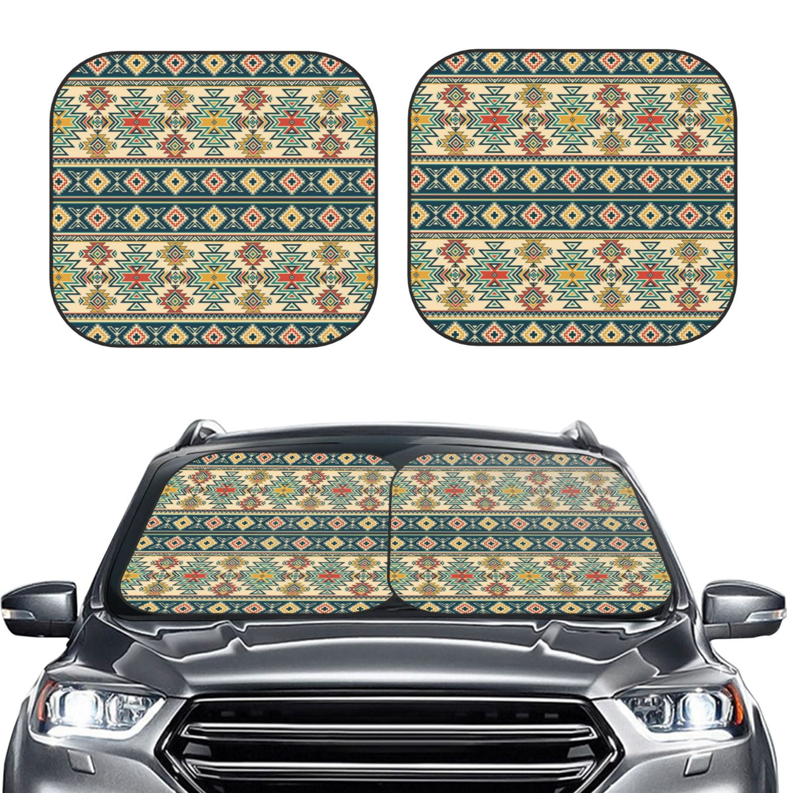 Picia Traditional Tribal Aztec1 2 Piece Car Windshield Sun Shade ...
