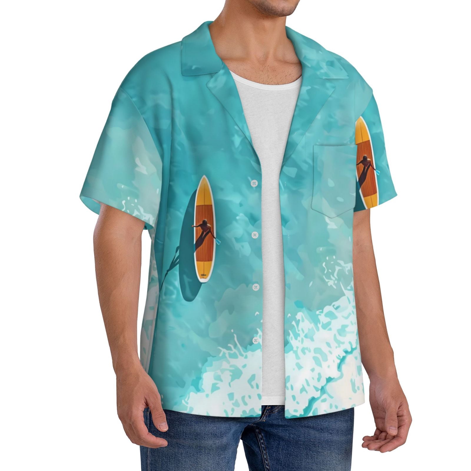 Picia Tranquil Ocean Canoe Journey Men's Linen Shirts Short Sleeve ...