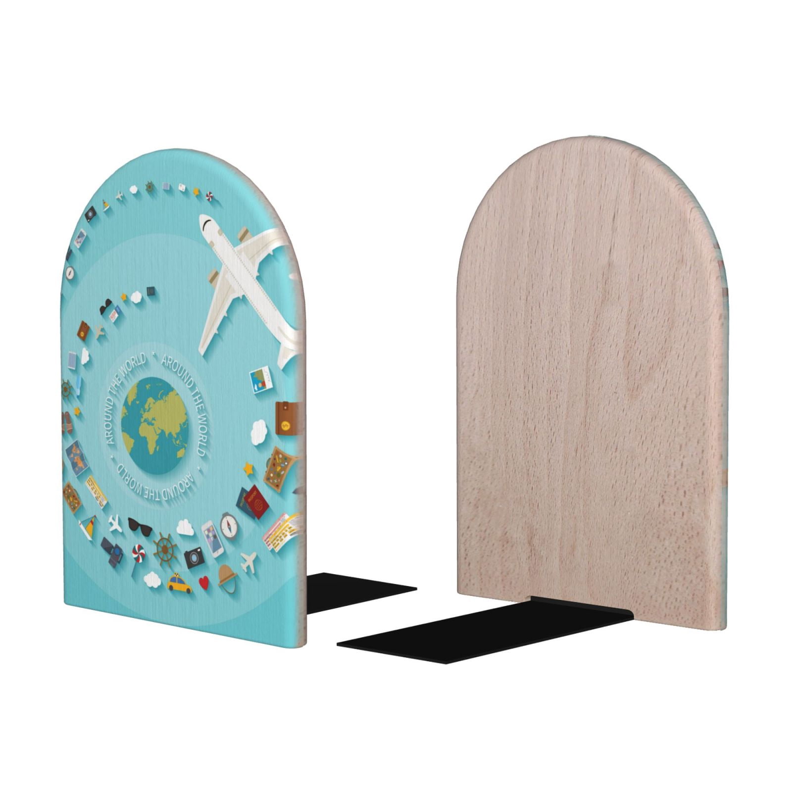 Picia Travelling on Airplane Pattern Wood Bookends for Shelves,Non-slip ...