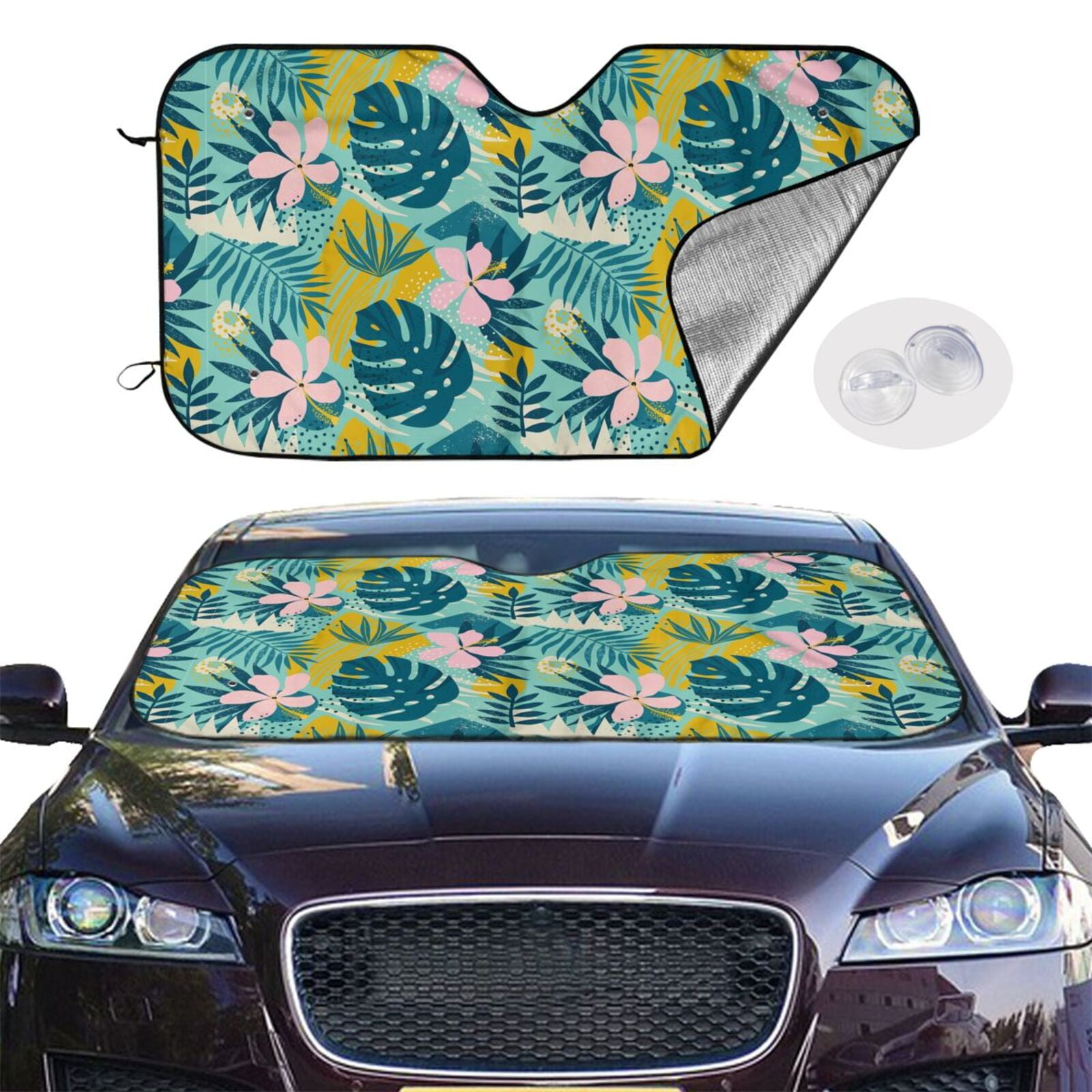 Picia Tropical Floral Curved Windshield Sunshade Accordion Folding ...