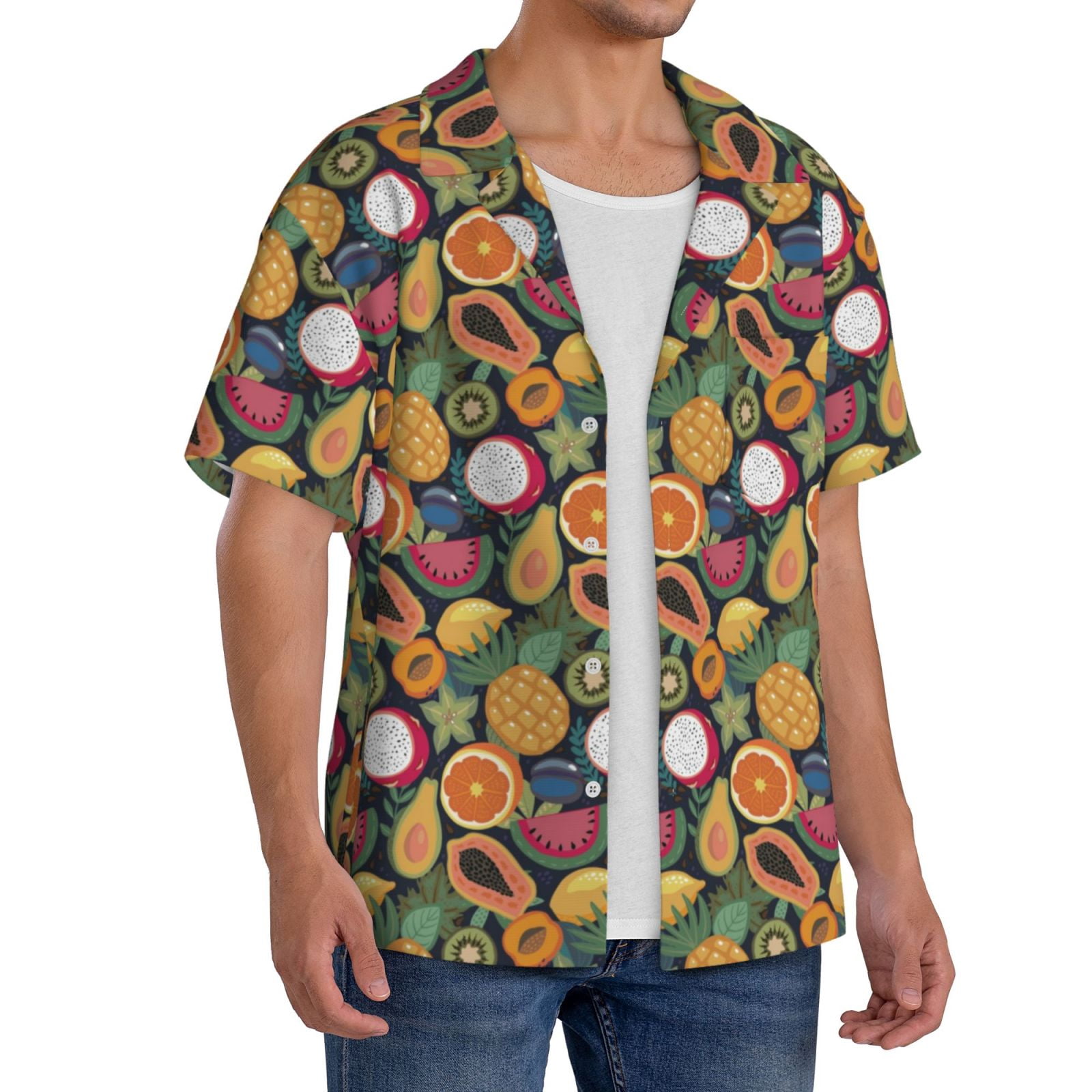 Picia Tropical Fruits Men's Linen Shirts Short Sleeve Cuban Beach ...
