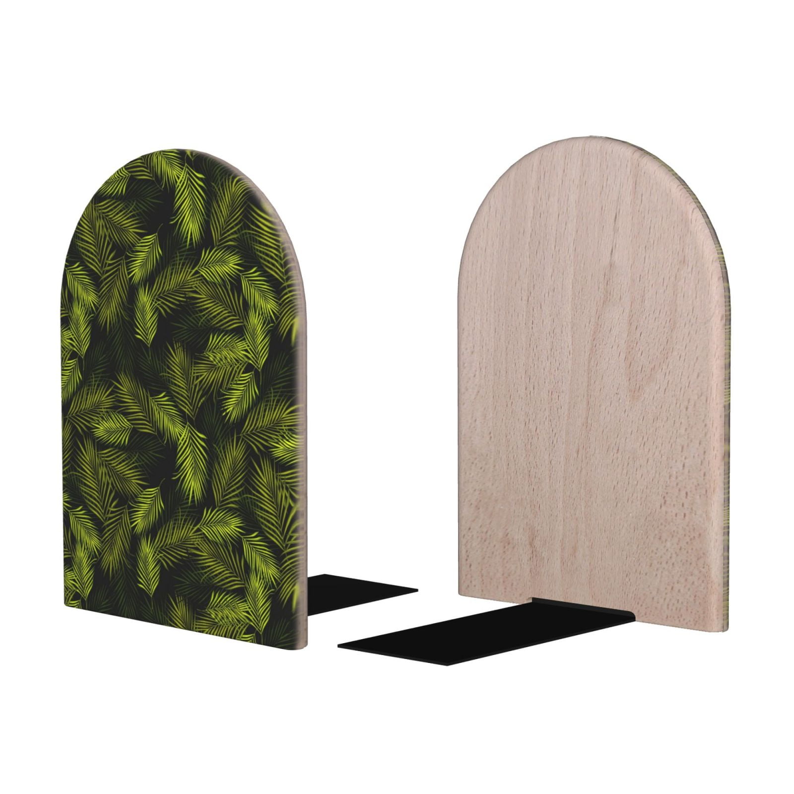 Picia Tropical Palm Leaves Fern Leaf Pattern Wood Bookends for Shelves ...