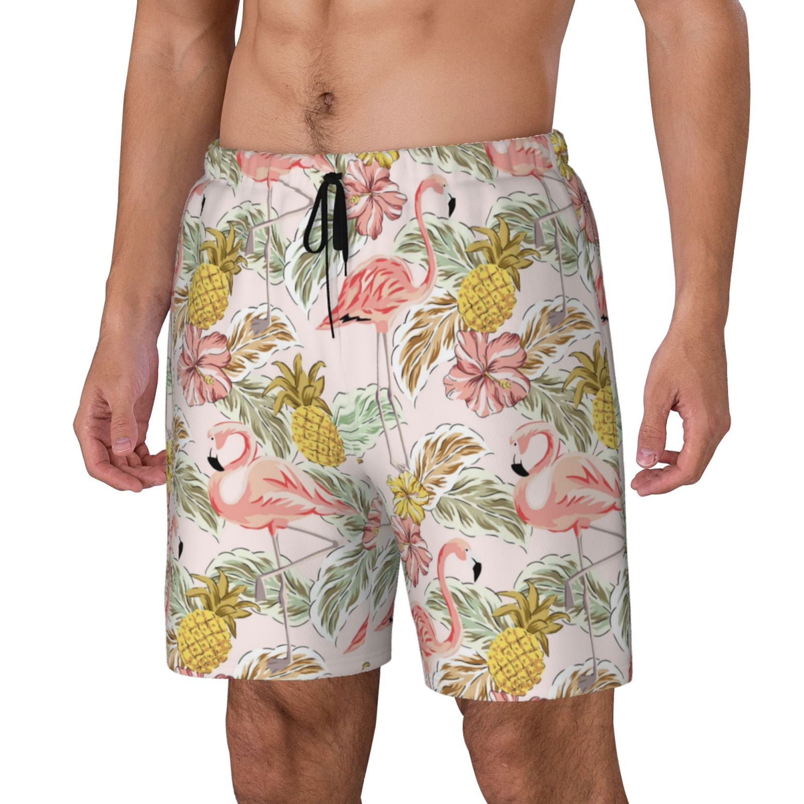 Picia Tropical Pink Flamingo Pineapple pattern Mens Swim Trunks with ...
