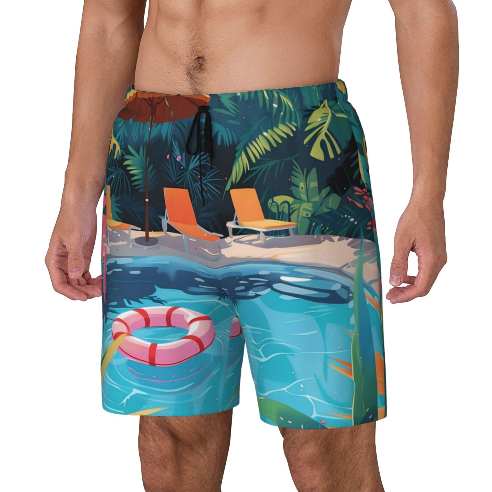 Picia Tropical Poolside Relaxation pattern Mens Swim Trunks with ...