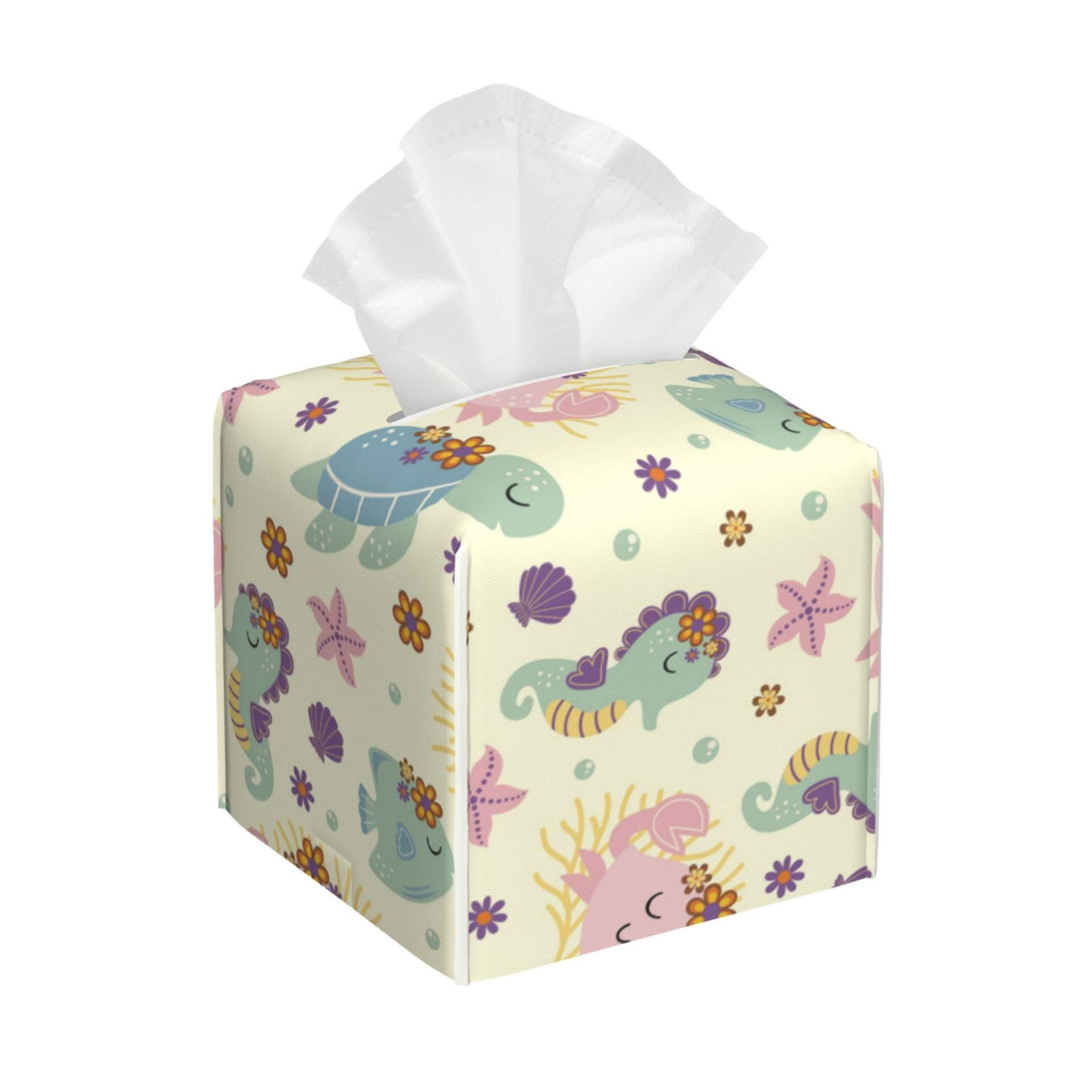 Picia Turtle Crab Sea Horse Pattern Tissue Box Cover,PVC Leather Square ...