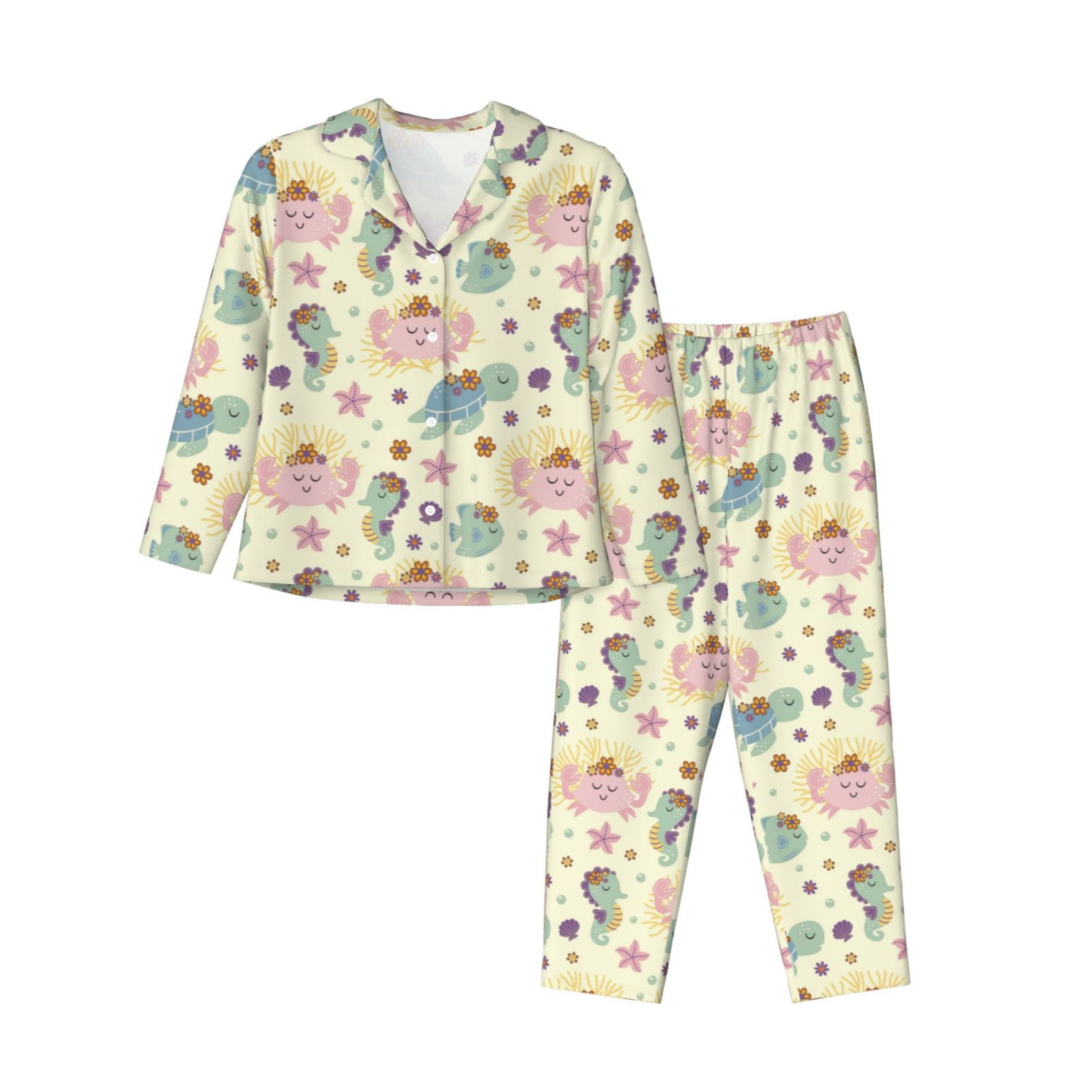 Picia Turtle Crab Sea Horse Pattern Women’s Long-Sleeve Sleepwear Set ...