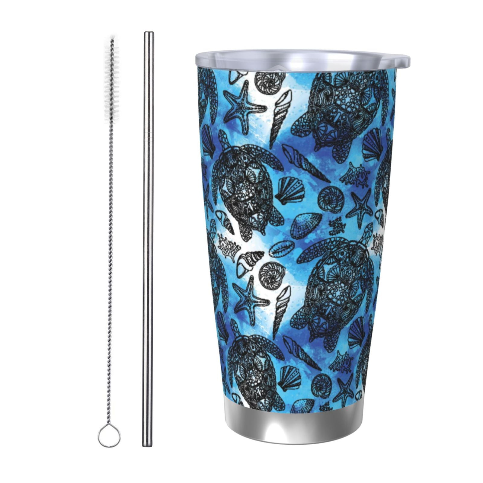Picia Turtle，Shell Algae Starfish Coral Pattern 20 oz Tumbler Stainless ...