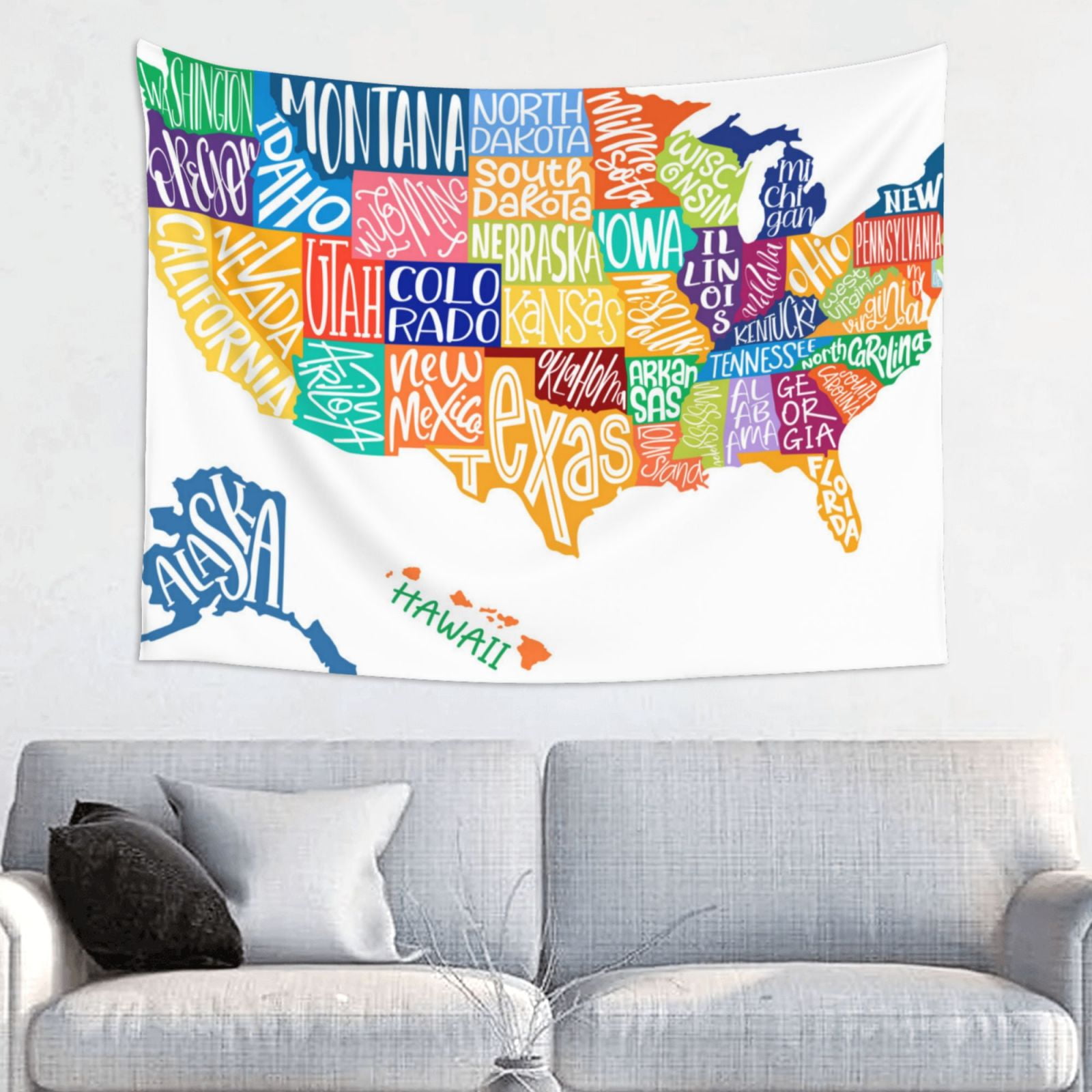 Picia USA MAP Pattern Tapestry-Tapestries for Bedroom Living Room Dorm ...