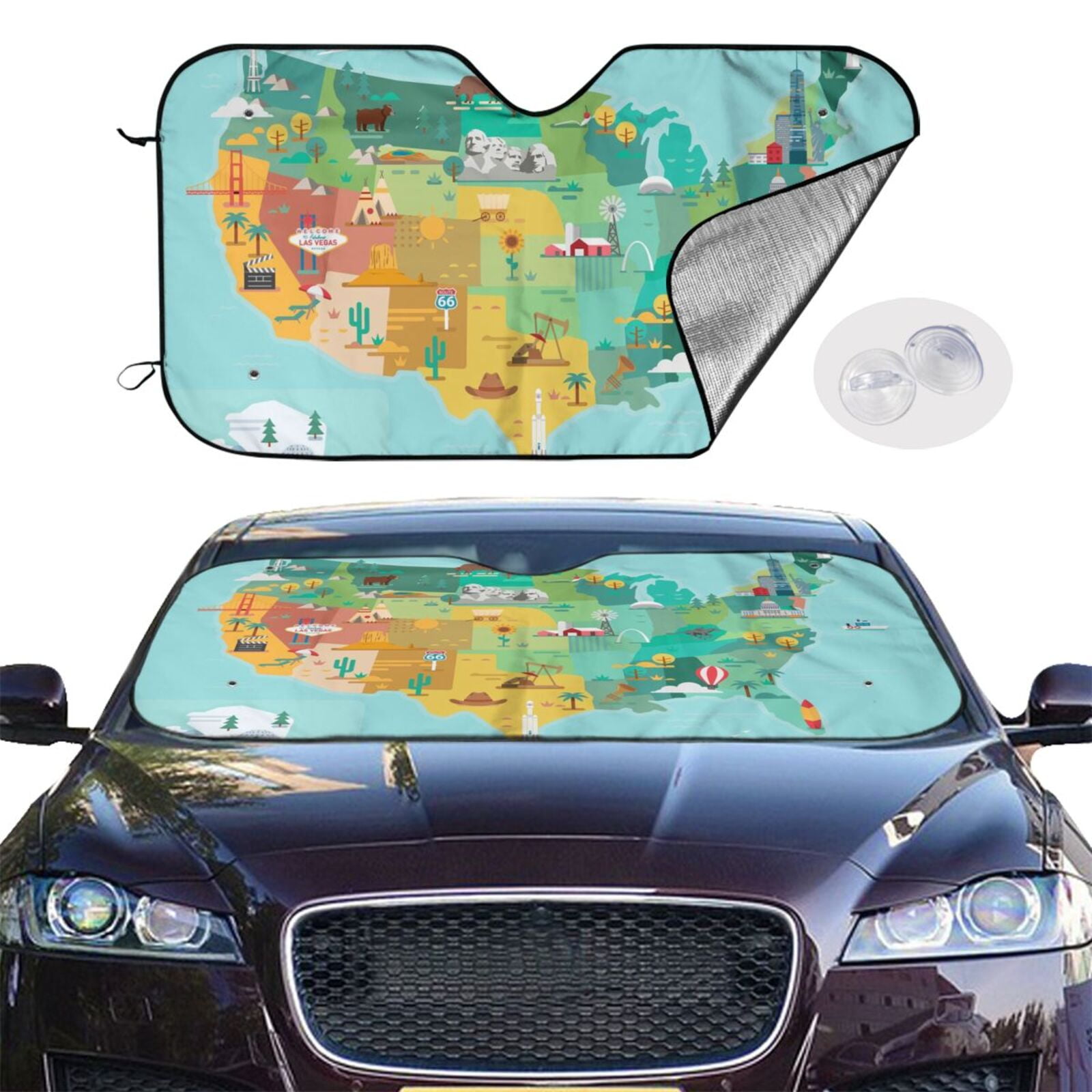 Picia USA Tourist Map Curved Windshield Sunshade Accordion Folding ...