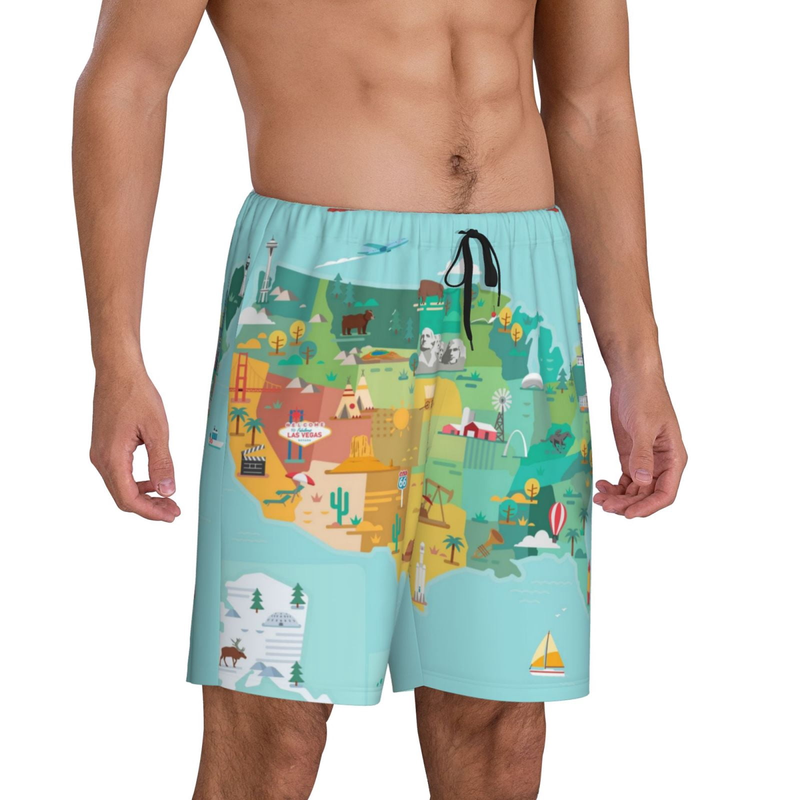 Picia USA Tourist Map Pajama Shorts for Men, Men's Pajama Bottoms ...