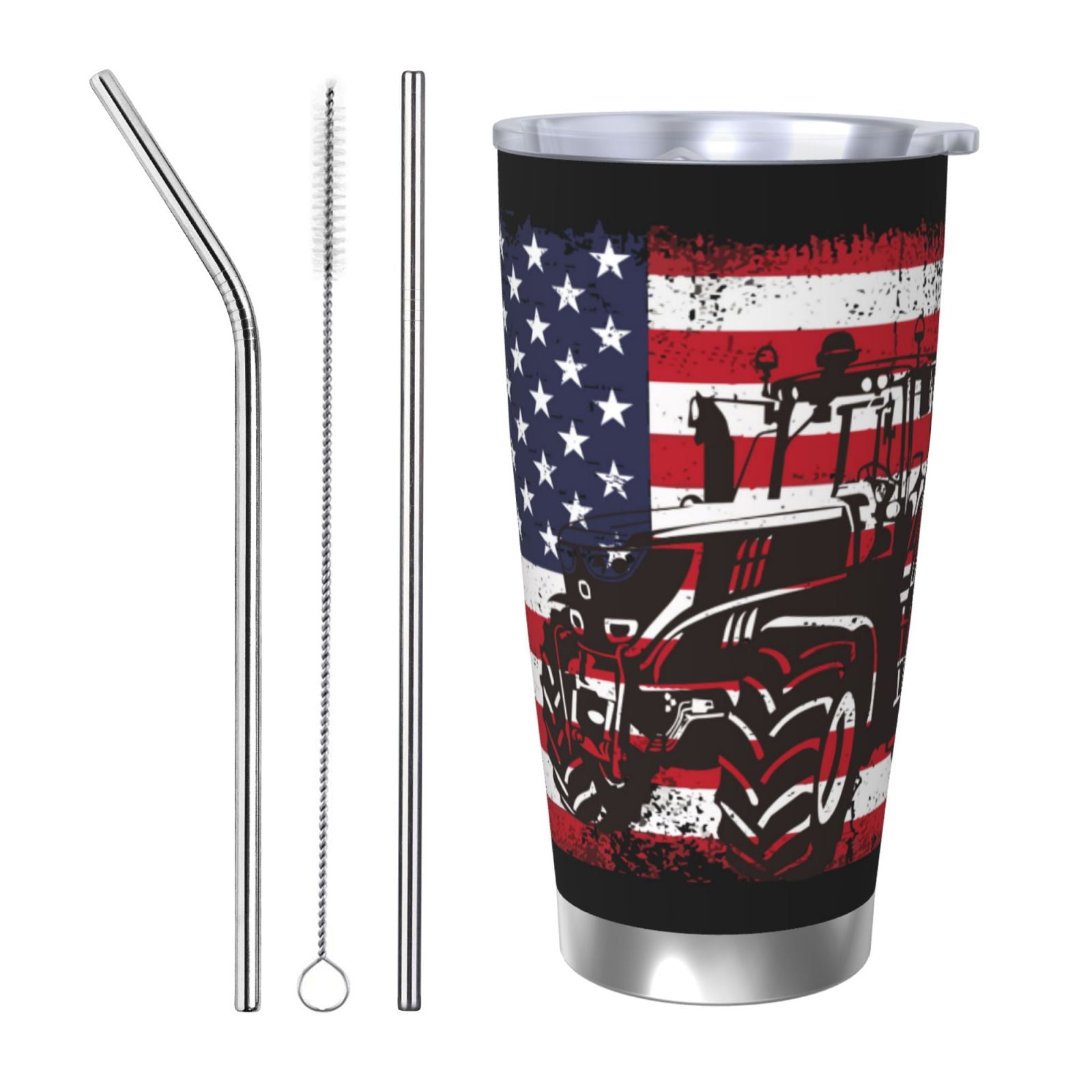 Picia USA Vintage Flag Tractor Pattern 20 oz Tumbler Stainless Steel ...