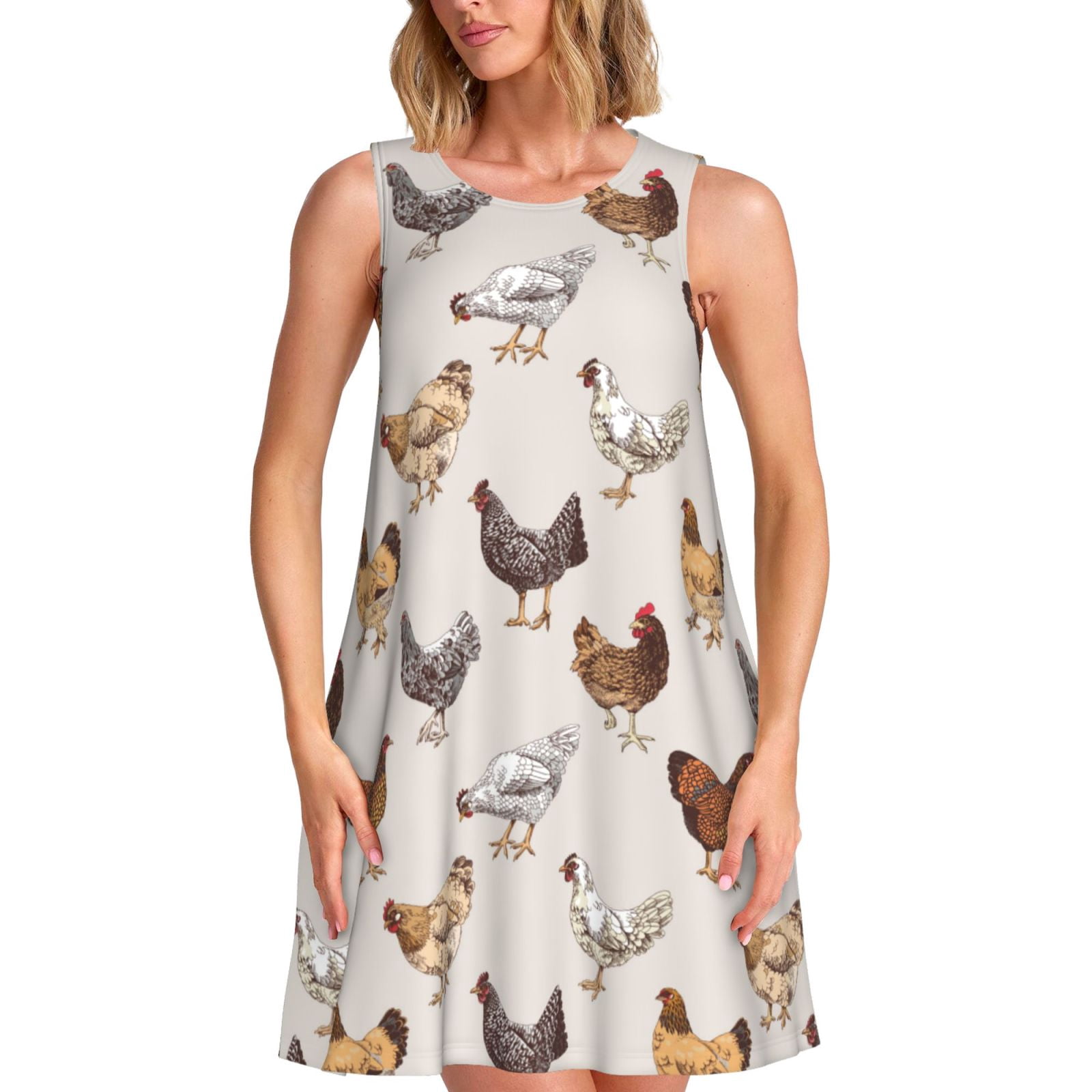 Picia Various Chicken Print Women’s Sleeveless Midi Swing Dress – A ...