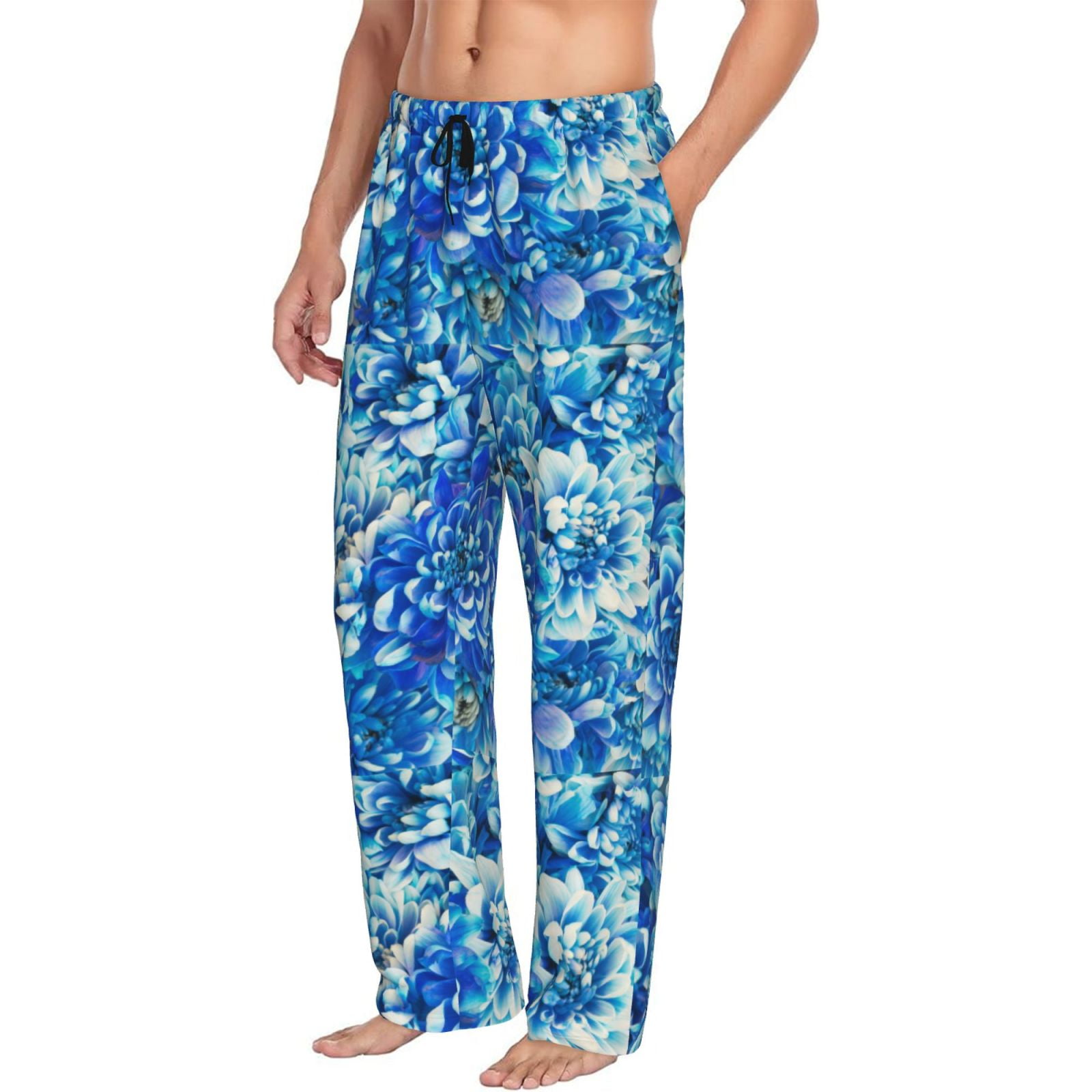 Picia Vibrant Blue Floral Mens Soft Woven Cotton Elastic Waistband ...