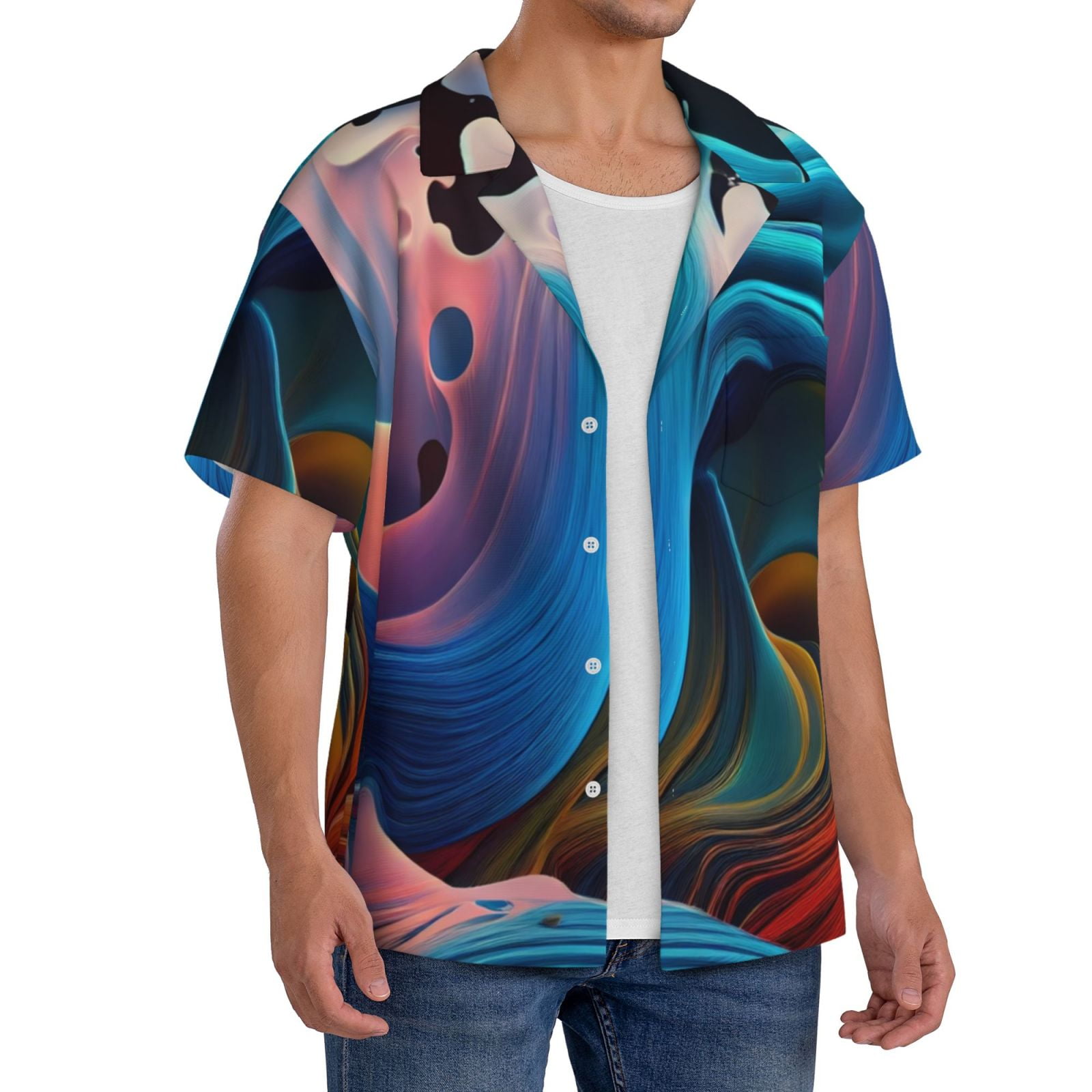Picia Vibrant Fluid Motion Art Men's Linen Shirts Short Sleeve Cuban ...