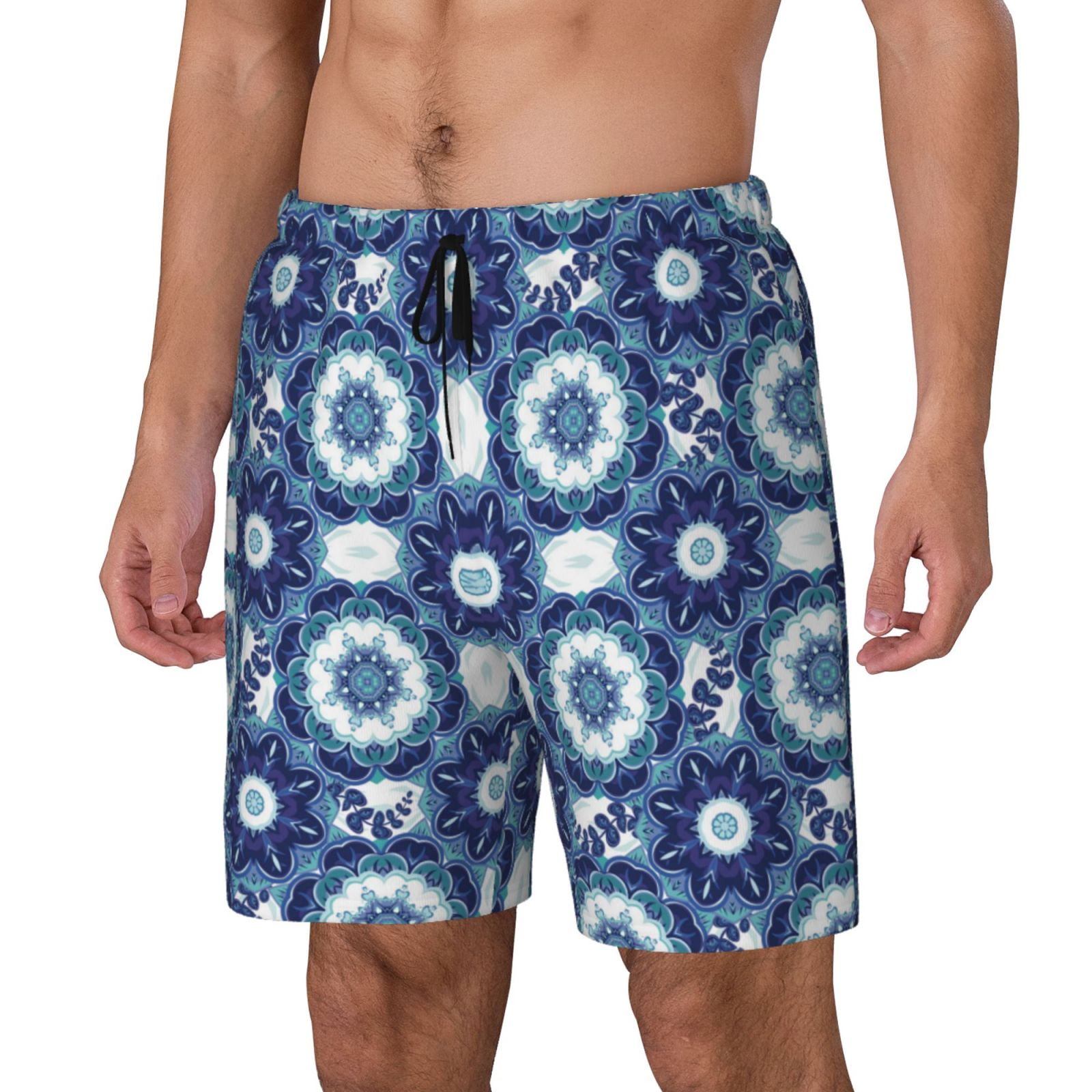 Picia Vintage Blue pattern Mens Swim Trunks with Compression Liner ...