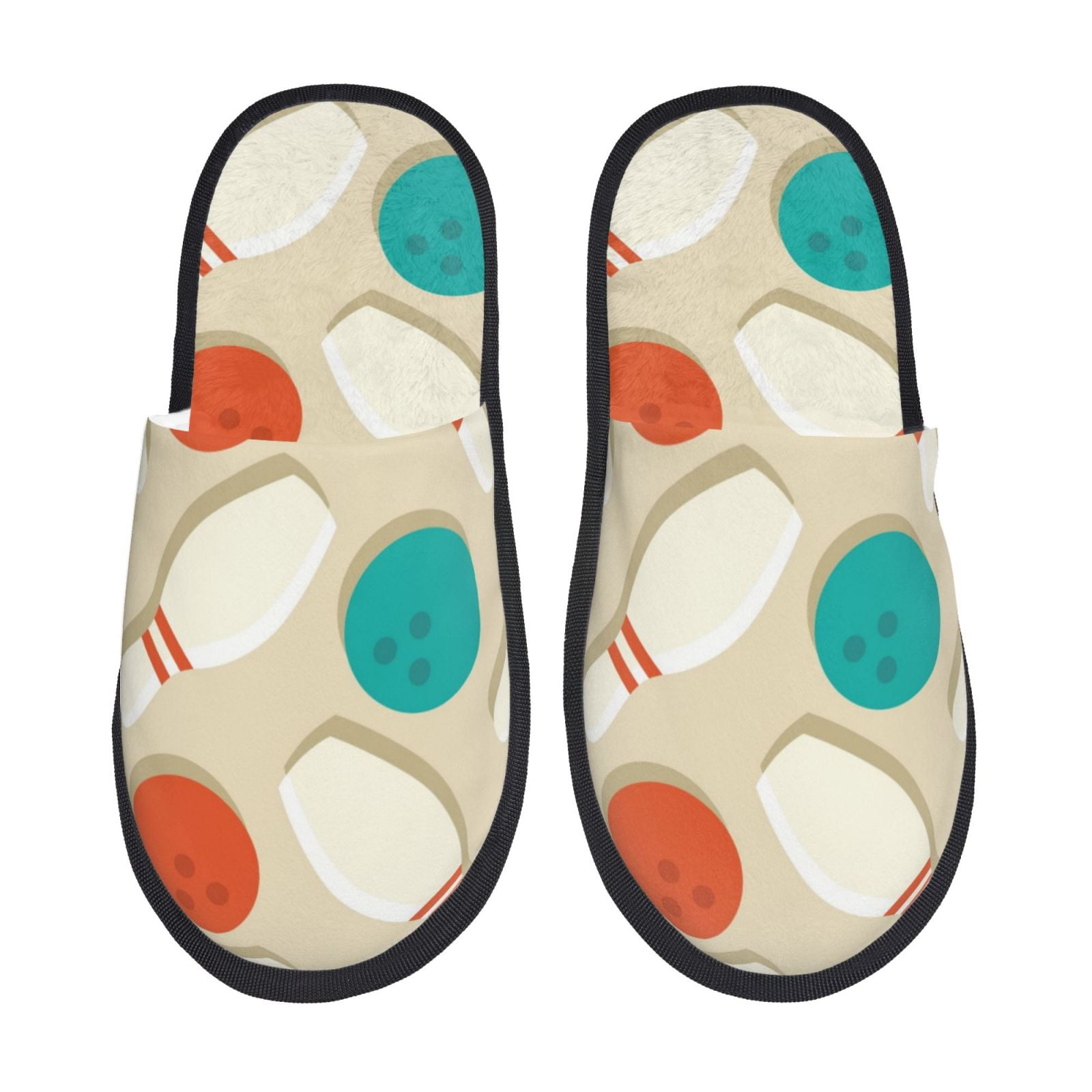 Picia Vintage Bowling Print Women's Fuzzy Fluffy House Slippers Plush ...