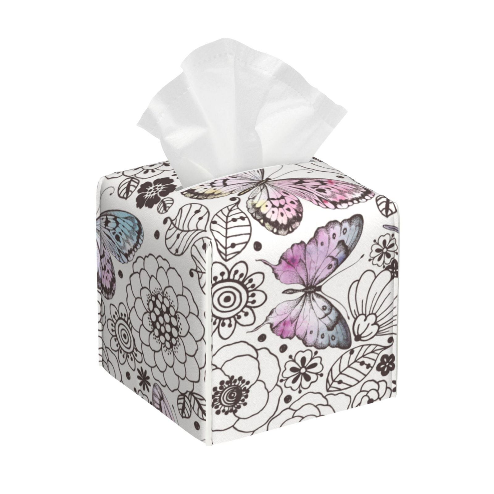 Picia Vintage Butterflies Pattern Tissue Box Cover,PVC Leather Square ...