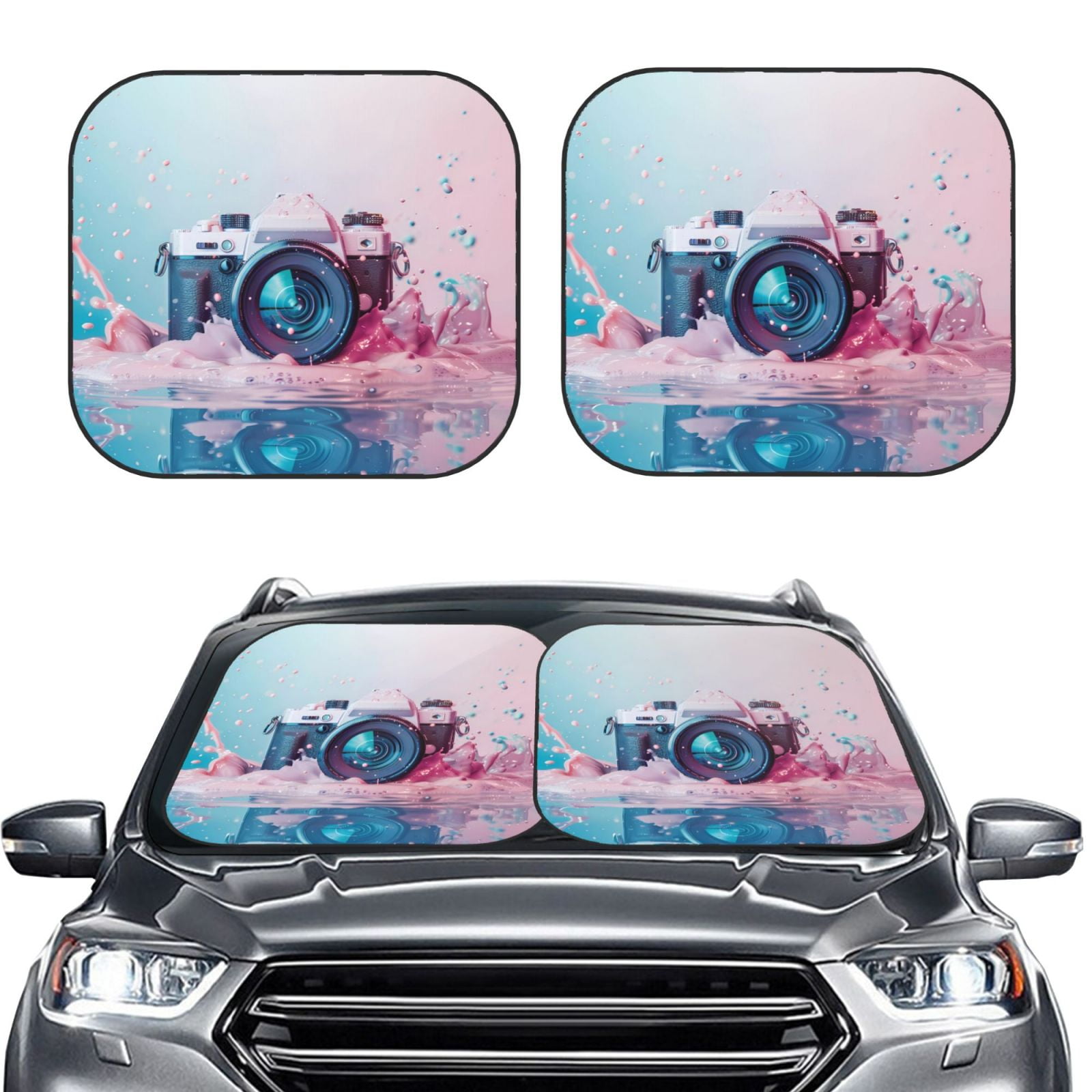 Picia Vintage Camera Splash Art 2 Piece Car Windshield Sun Shade ...