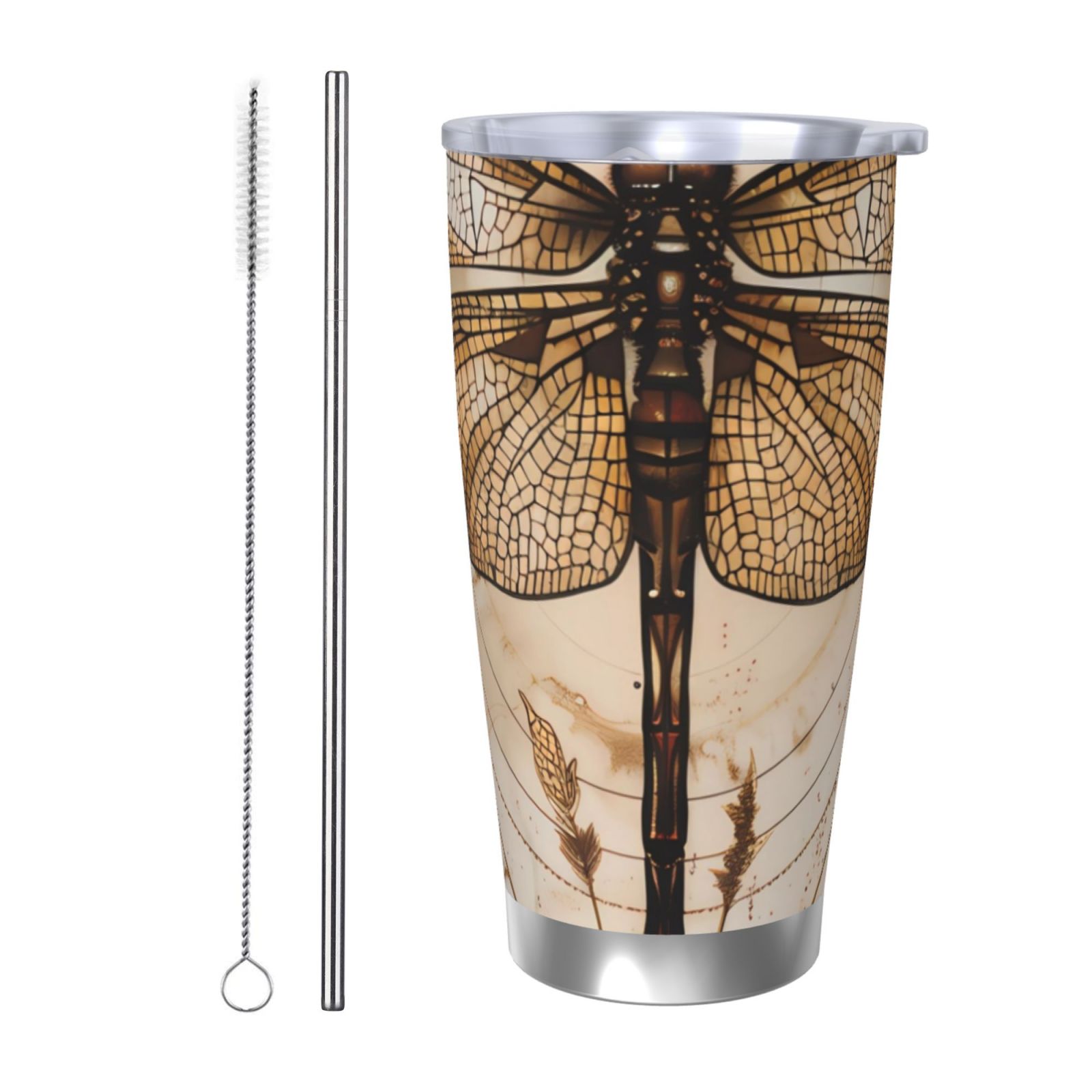Picia Vintage Dragonfly Artwork Pattern 20 oz Tumbler Stainless Steel Vacuum Insulated Coffee ...