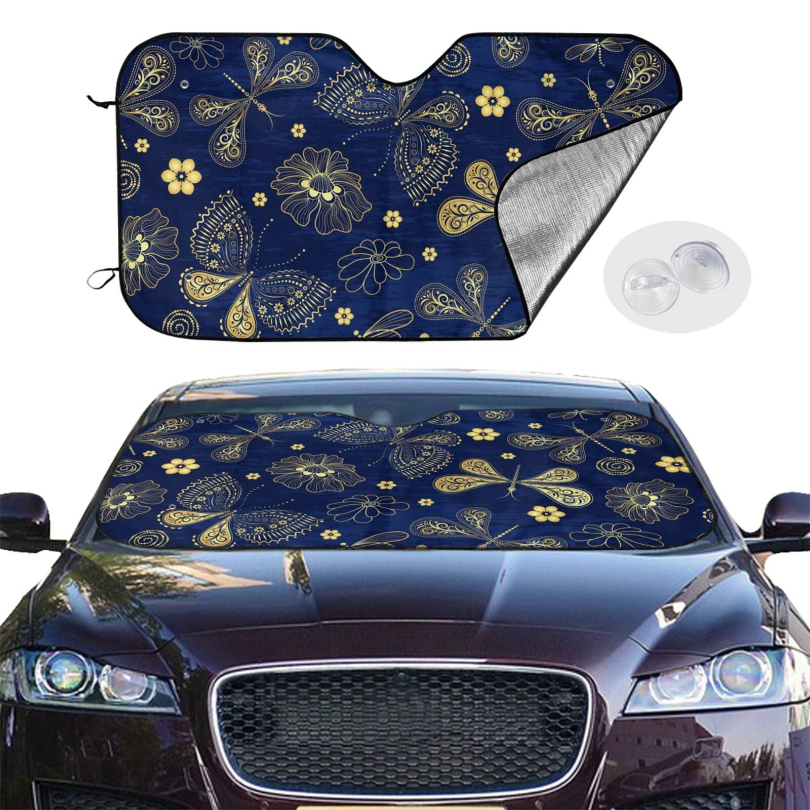 Picia Vintage Golden Butterfly Curved Windshield Sunshade Accordion ...