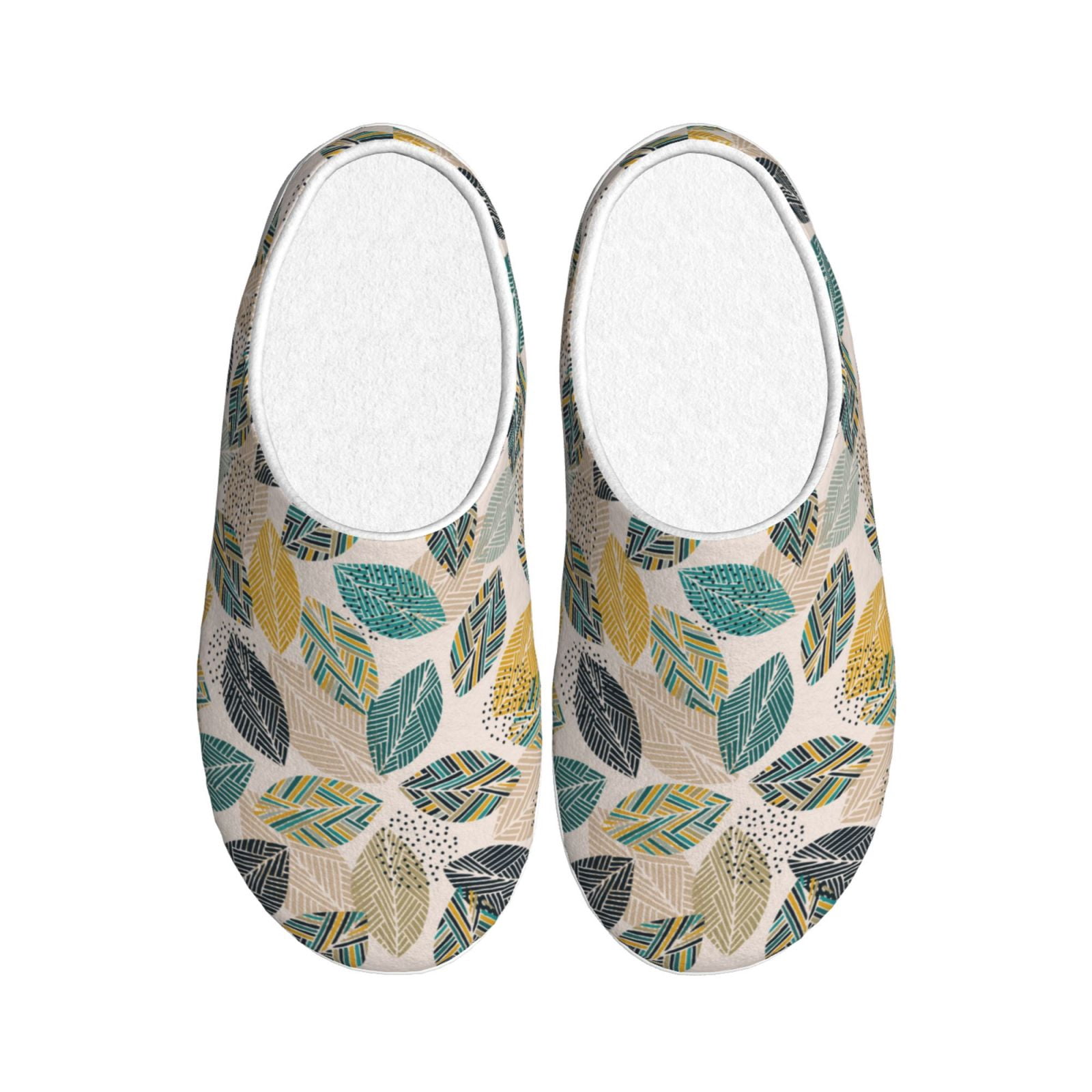 Picia Vintage Leaves for Women's Lamb-hug Comfy Fleece House Slippers ...