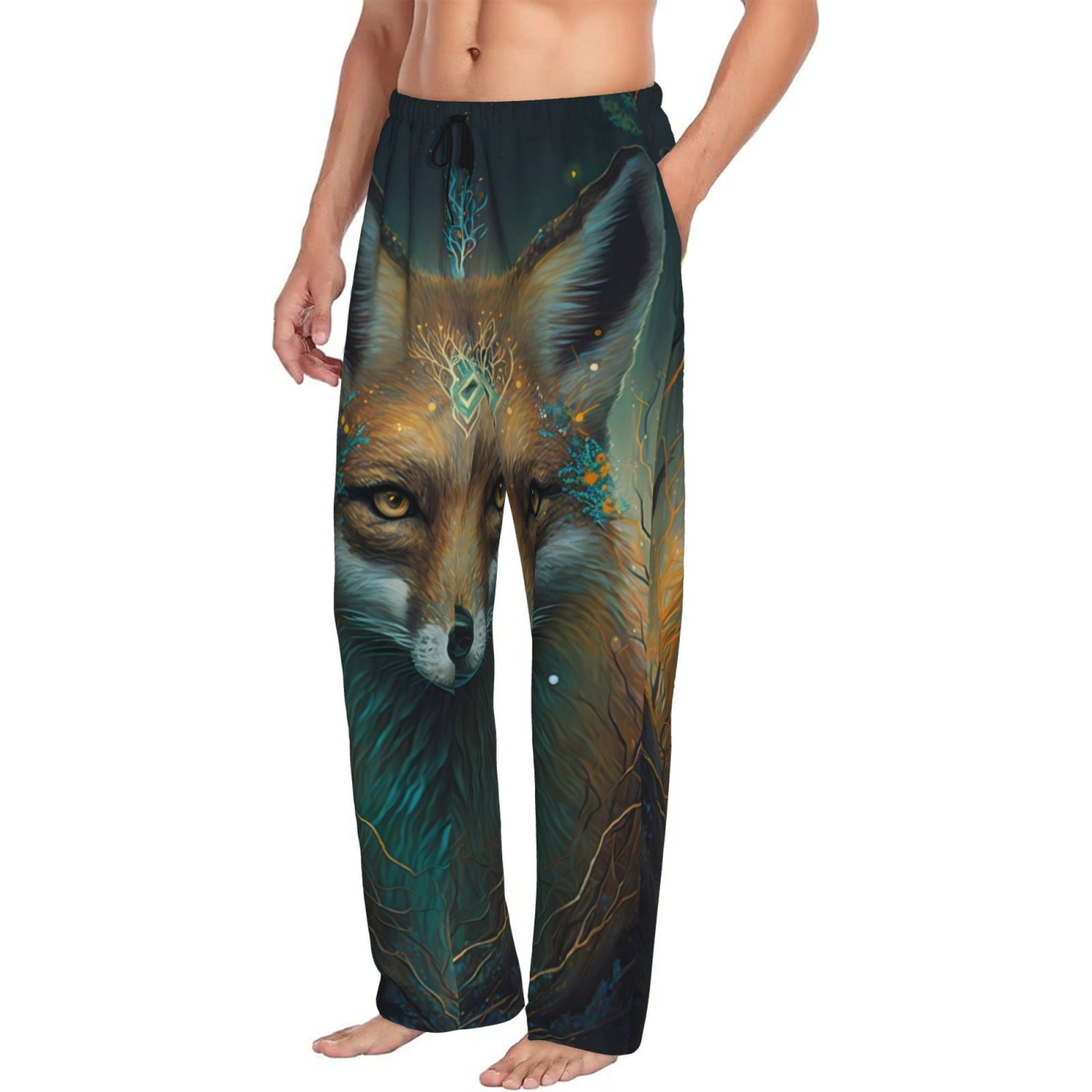Picia Vintage Pattern Fox Mens Soft Woven Cotton Elastic Waistband Sleep Pajama Pant Lounge ...