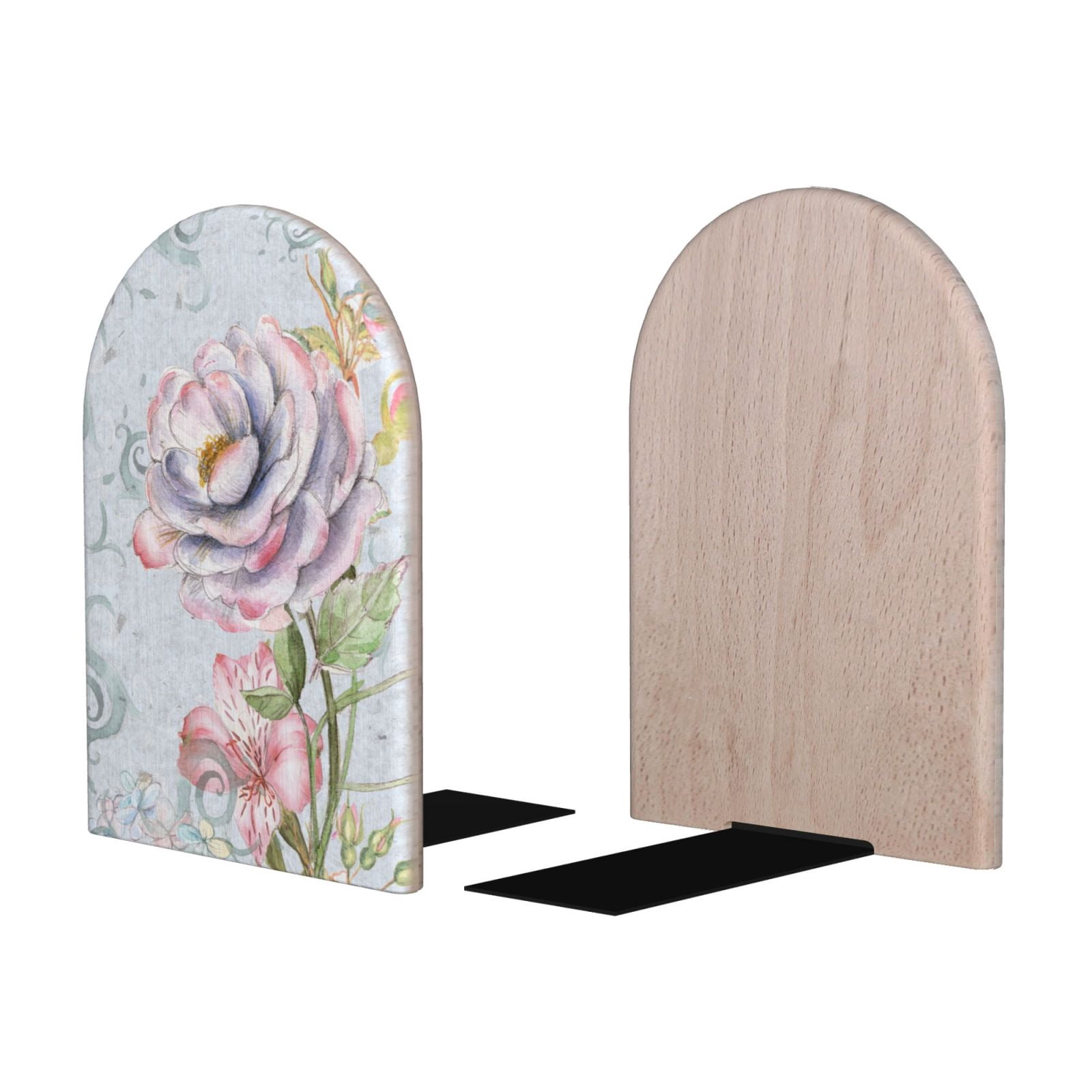 Picia Vintage Rose Pattern Wood Bookends for Shelves,Non-slip Bookends ...