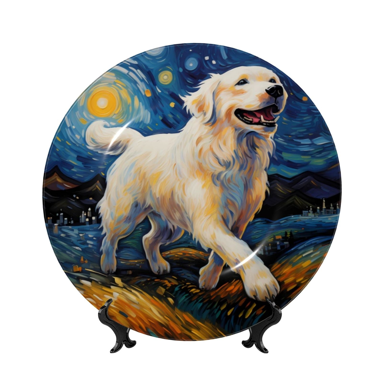Picia Vintage Starry Sky Labrador Pattern Bone China Decorative Plate ...