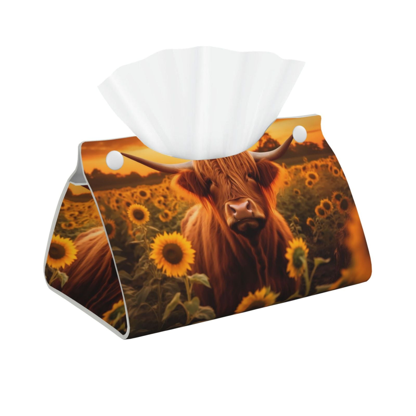Picia Vintage Sunflower Cow B Pattern Long Tissue Box Cover,PVC Leather ...