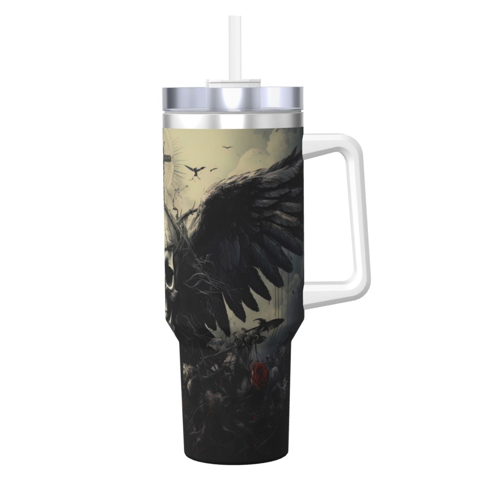 Picia Vintage Winged Rose Skull Pattern 40oz Ice Bully Insulated ...
