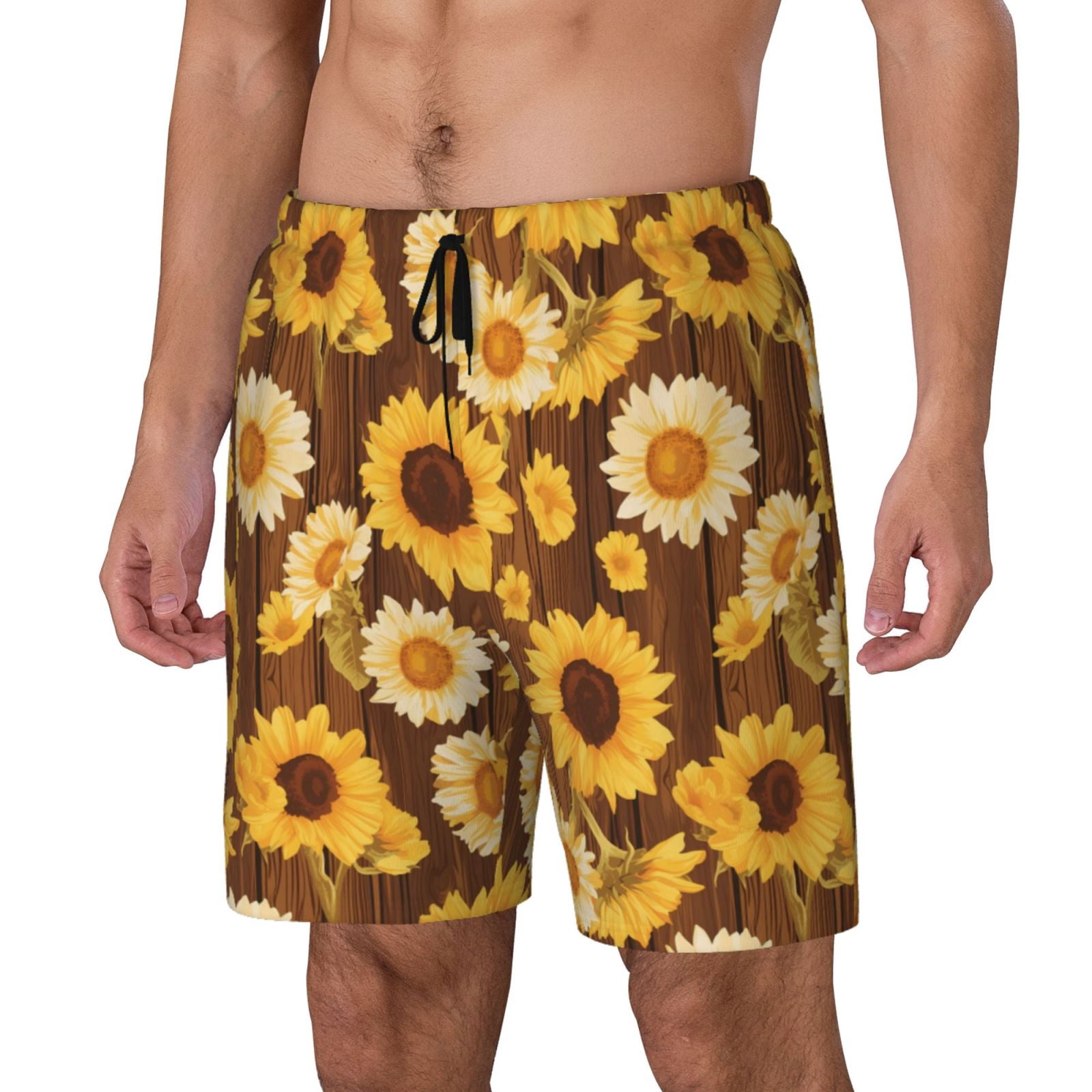 Picia Vintage Wood Grain Sunflower A pattern Mens Swim Trunks with ...