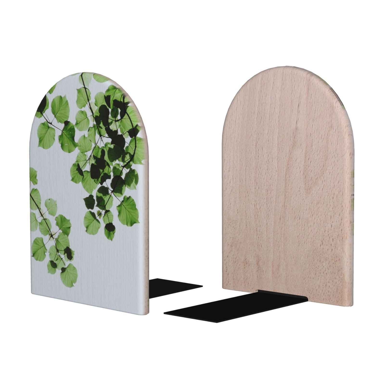 Picia Watercolor Green Leaves Pattern Wood Bookends for Shelves,Non ...
