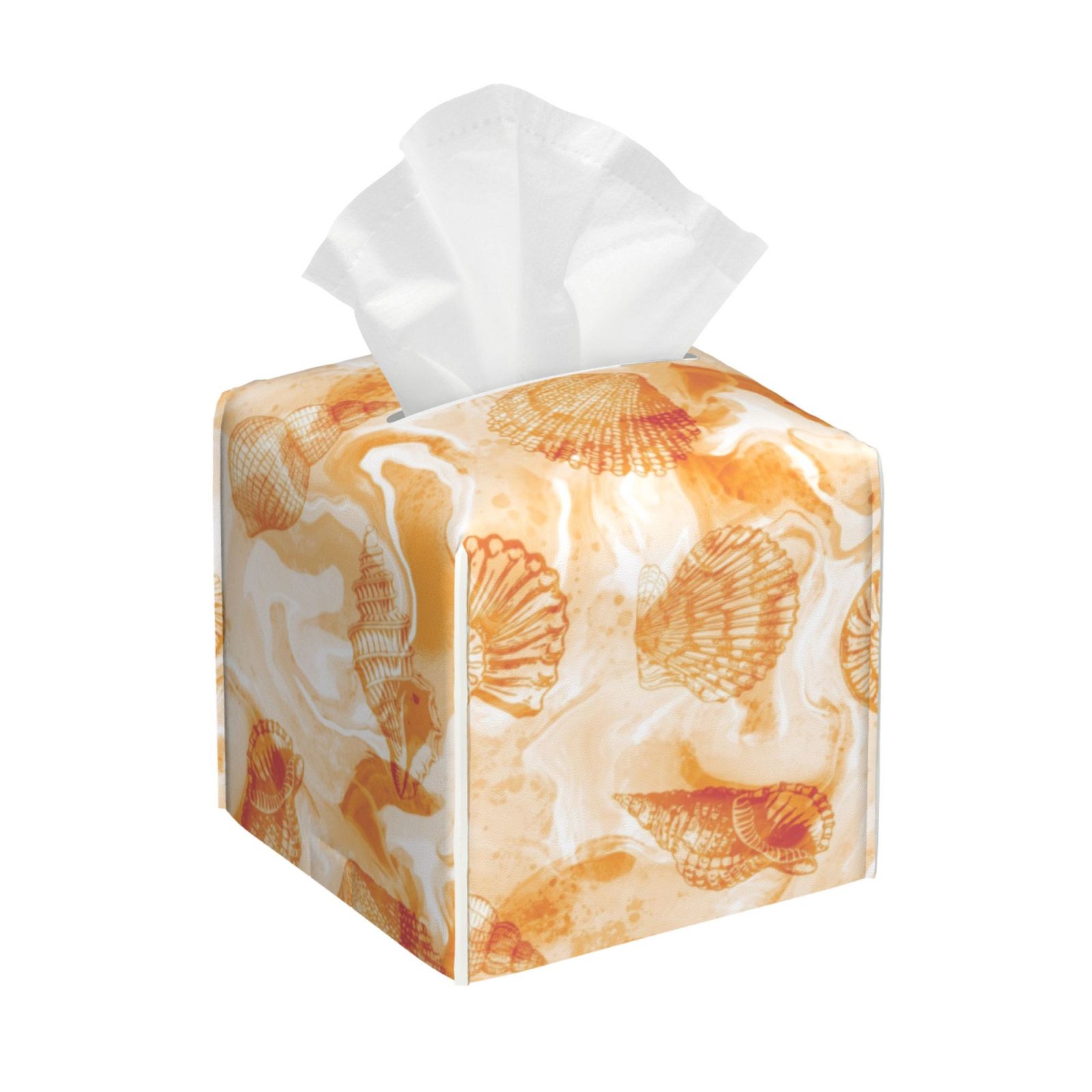 Picia Watercolor Sea Shells Pattern Tissue Box Cover,PVC Leather Square ...