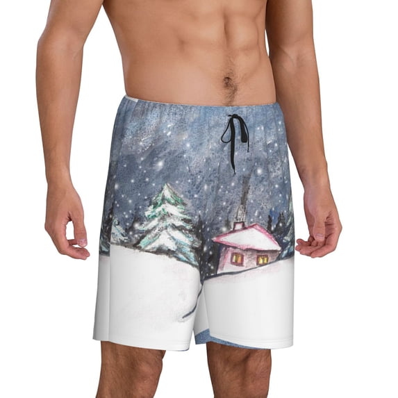 Picia Watercolor Winter Landscape For Christmas Pajama Shorts for Men ...