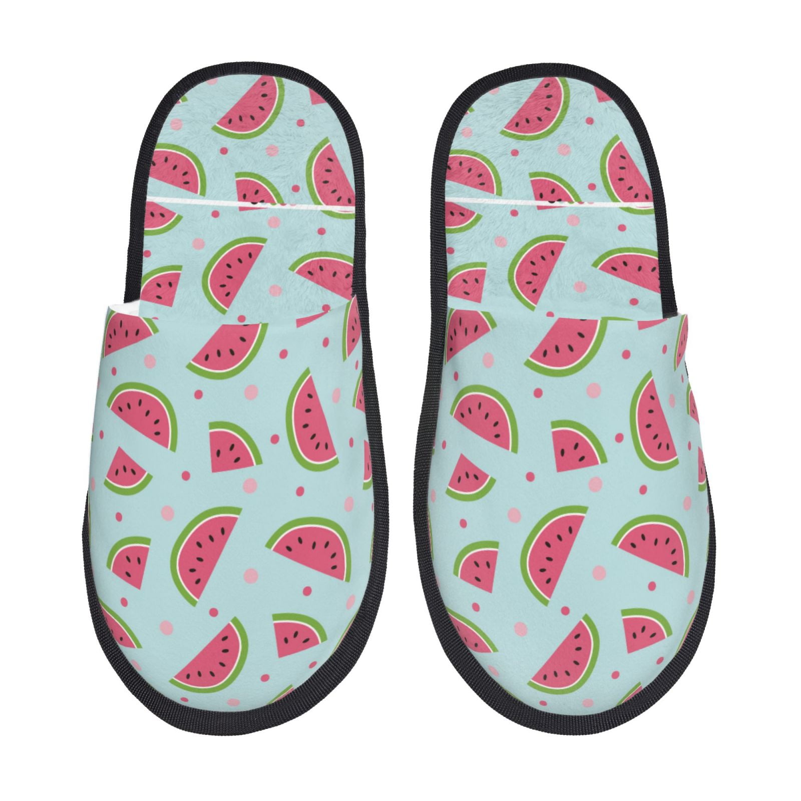Picia Watermelon Print Women's Fuzzy Fluffy House Slippers Plush Memory ...