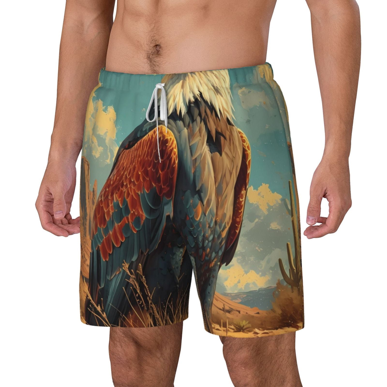 Picia Western Desert Cactus Bald Eagle pattern Mens Swim Trunks with ...