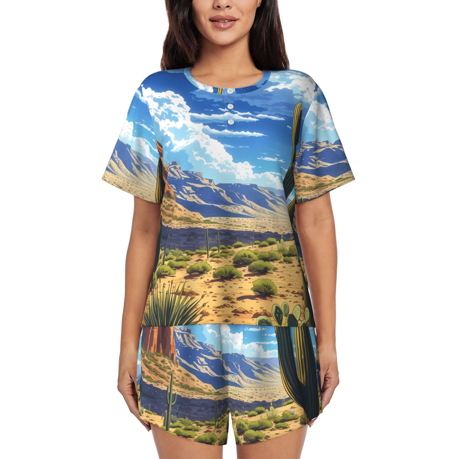 Picia Western Desert Cactus Pajamas Sets for Women Soft Short-Sleeved ...