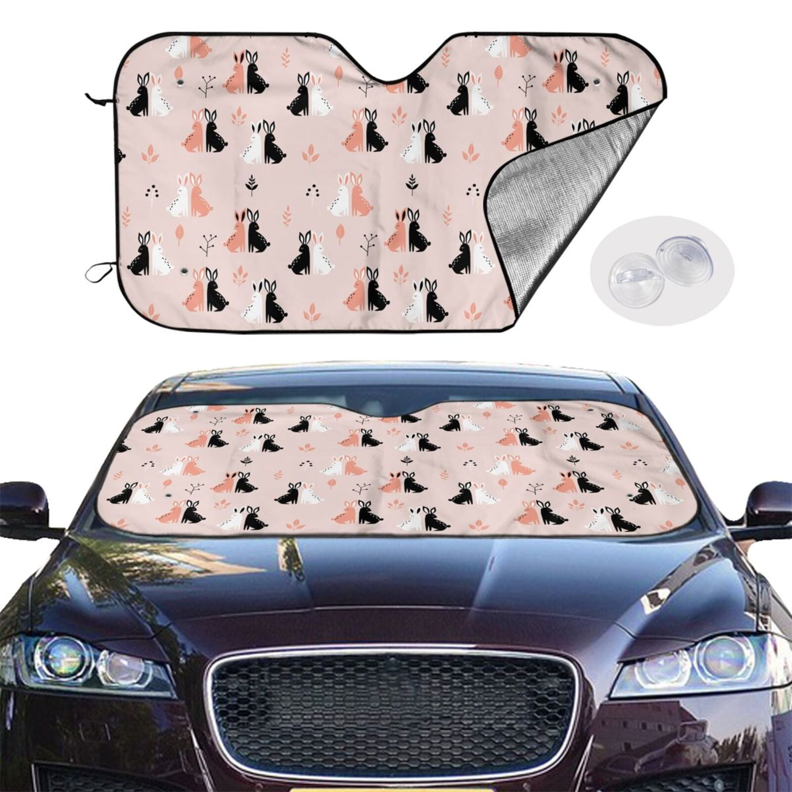 Picia White And Black Rabbit Curved Windshield Sunshade Accordion ...