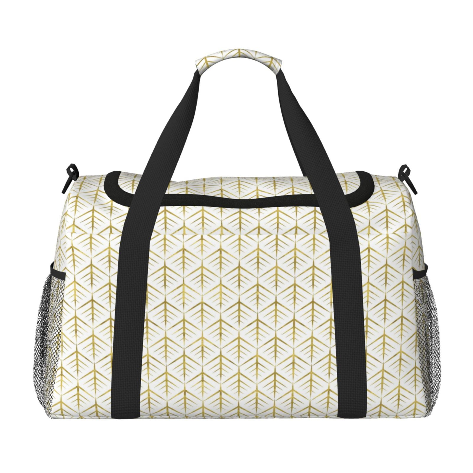 Picia White And Gold Geometry Print Travel Duffle Bag,Weekender Bags for Women with Shoe ...