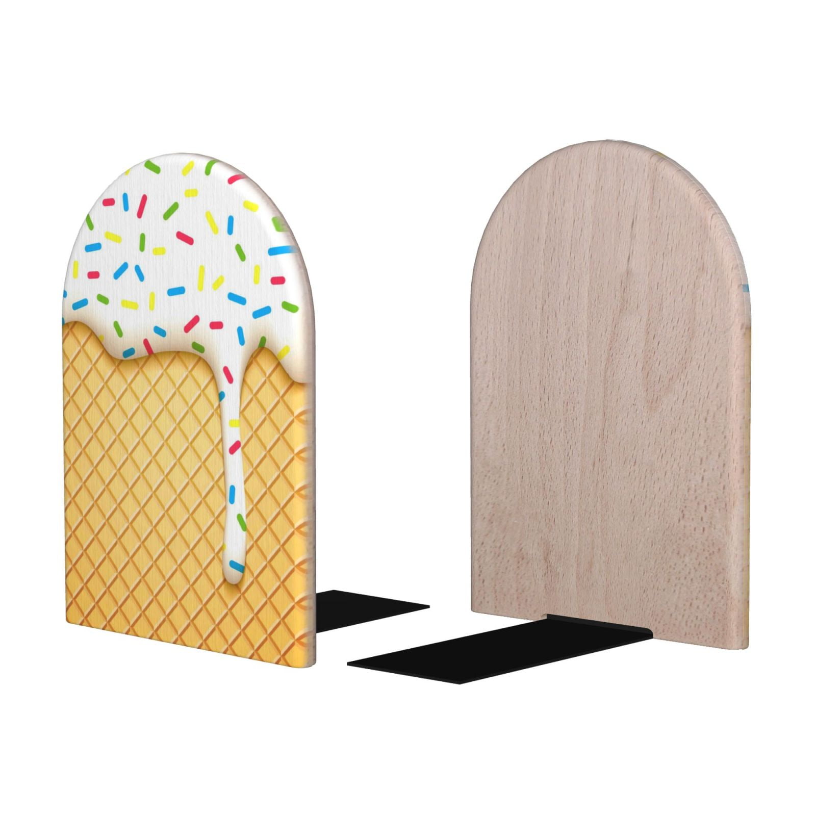 Picia White Ice Cream Pattern Wood Bookends for Shelves,Non-slip ...